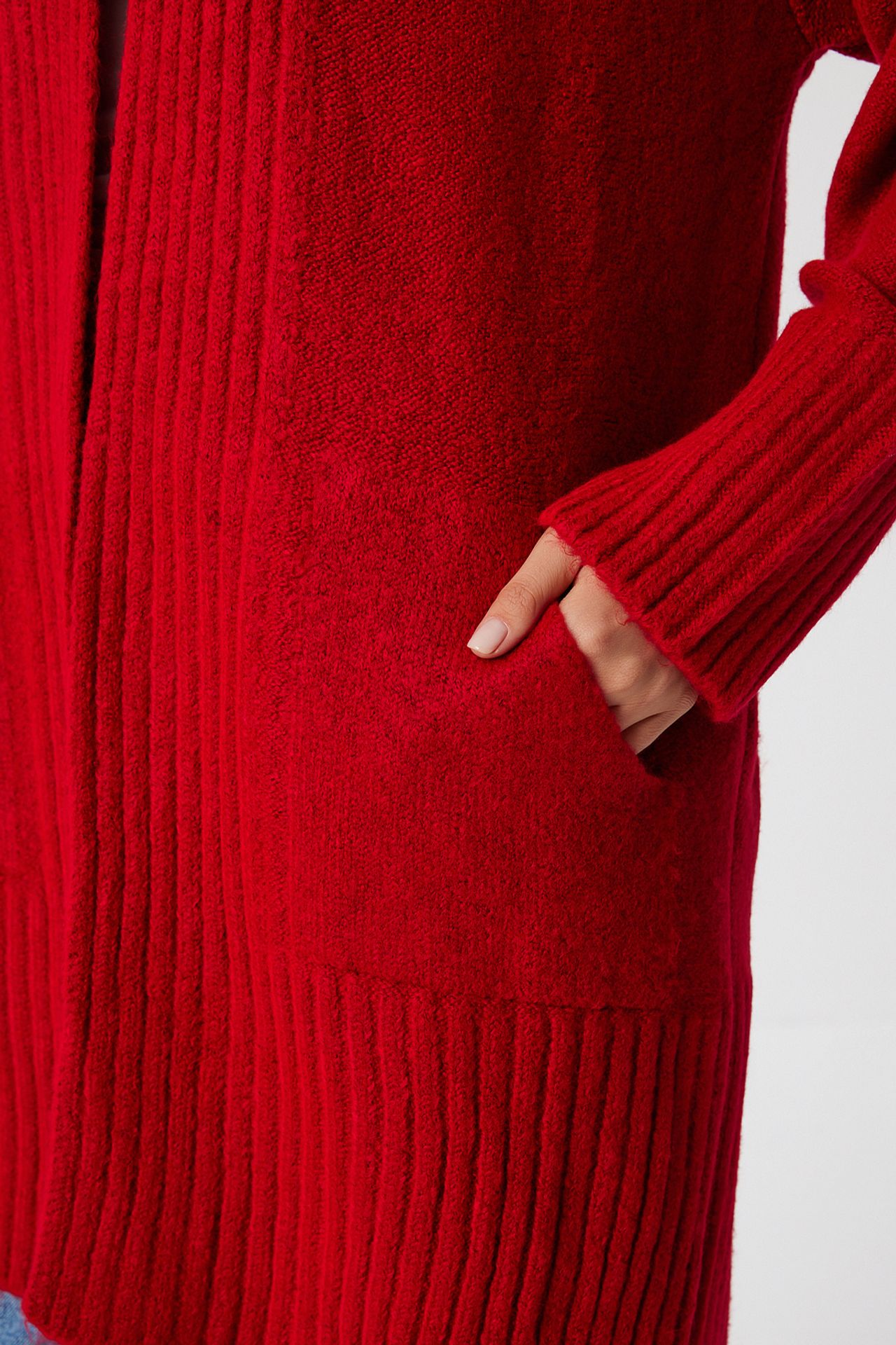 HiCCUP - Red Istanbul Textured Knit Cardigan With Pockets Women