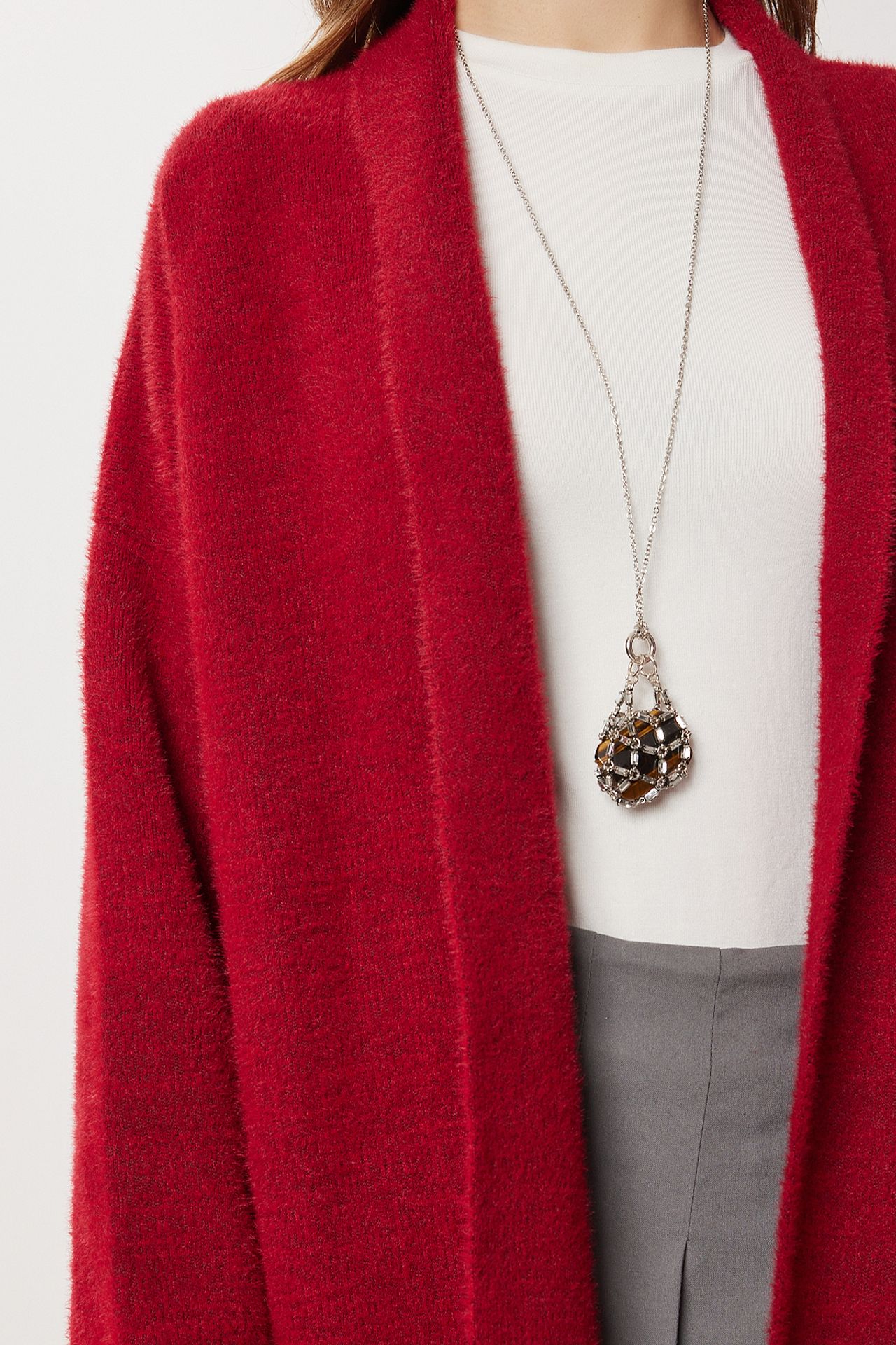 HiCCUP - Burgundy Red Istanbul Relaxed Fit Ribbed Long Cardigan Women