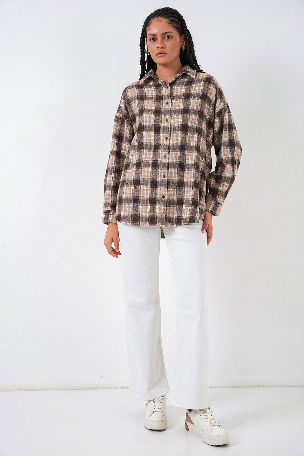 HiCCUP - Mocha Brown Bdart Regular Fit Flannel Shirt Women