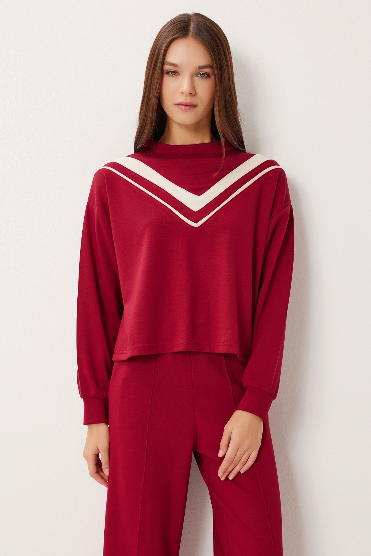 HiCCUP - Burgundy Red Istanbul Color Blocked Ribbed Co-ord Set With ...