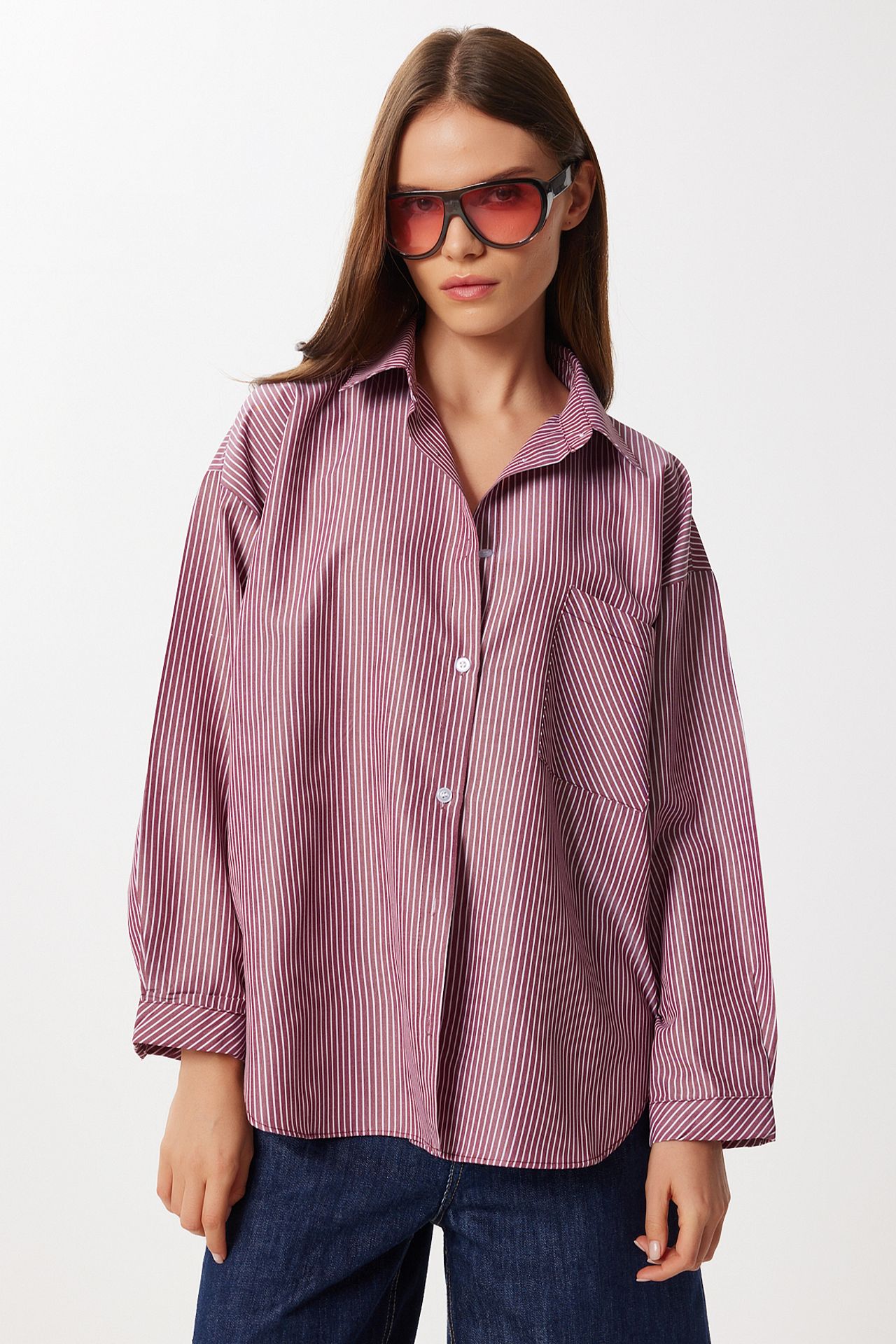 HiCCUP - Burgundy Red Istanbul Oversized Striped Shirt Women