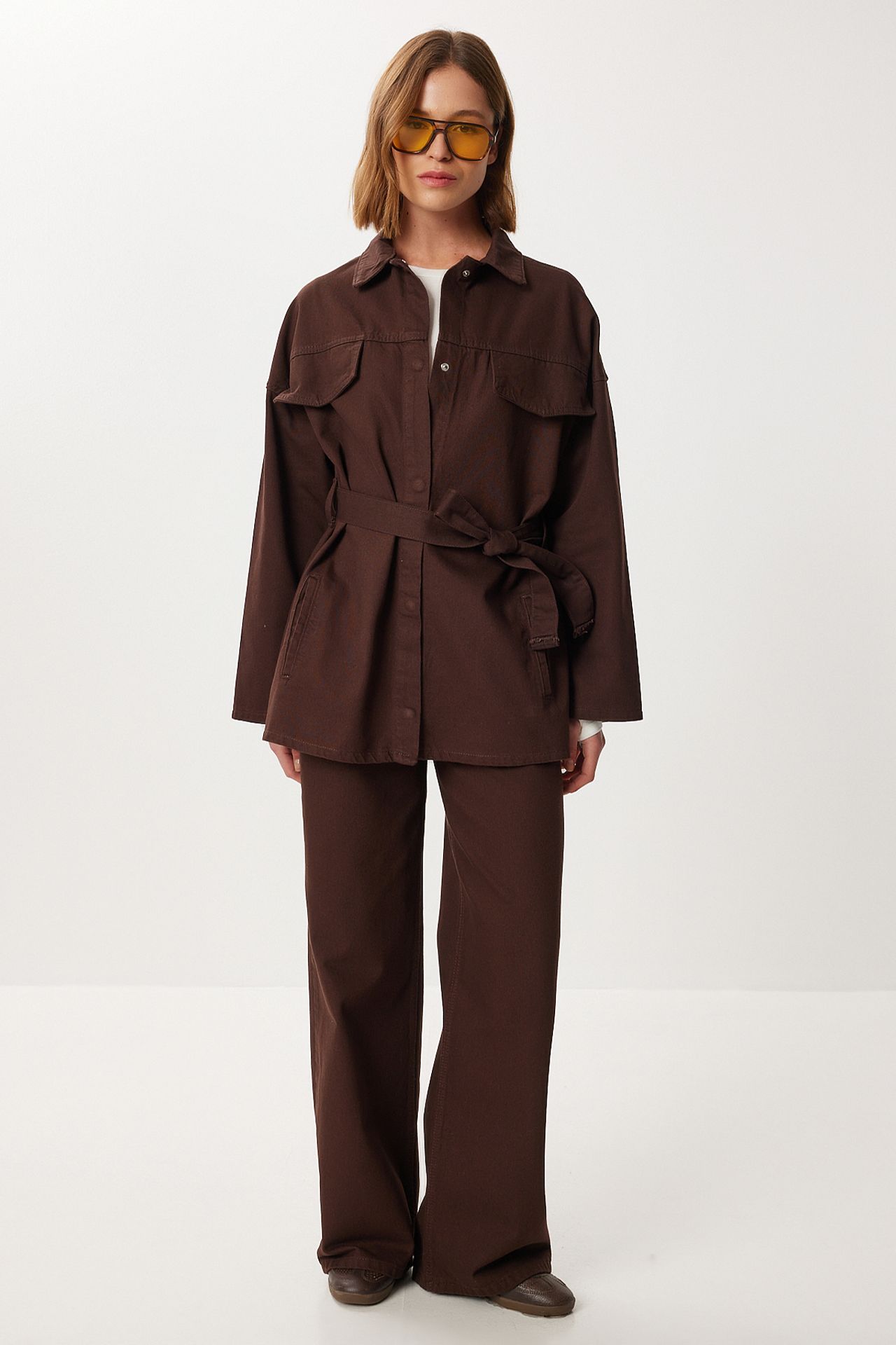 HiCCUP - Mocha Brown Istanbul Jacket & Wide Leg Two-piece Denim Outfit ...