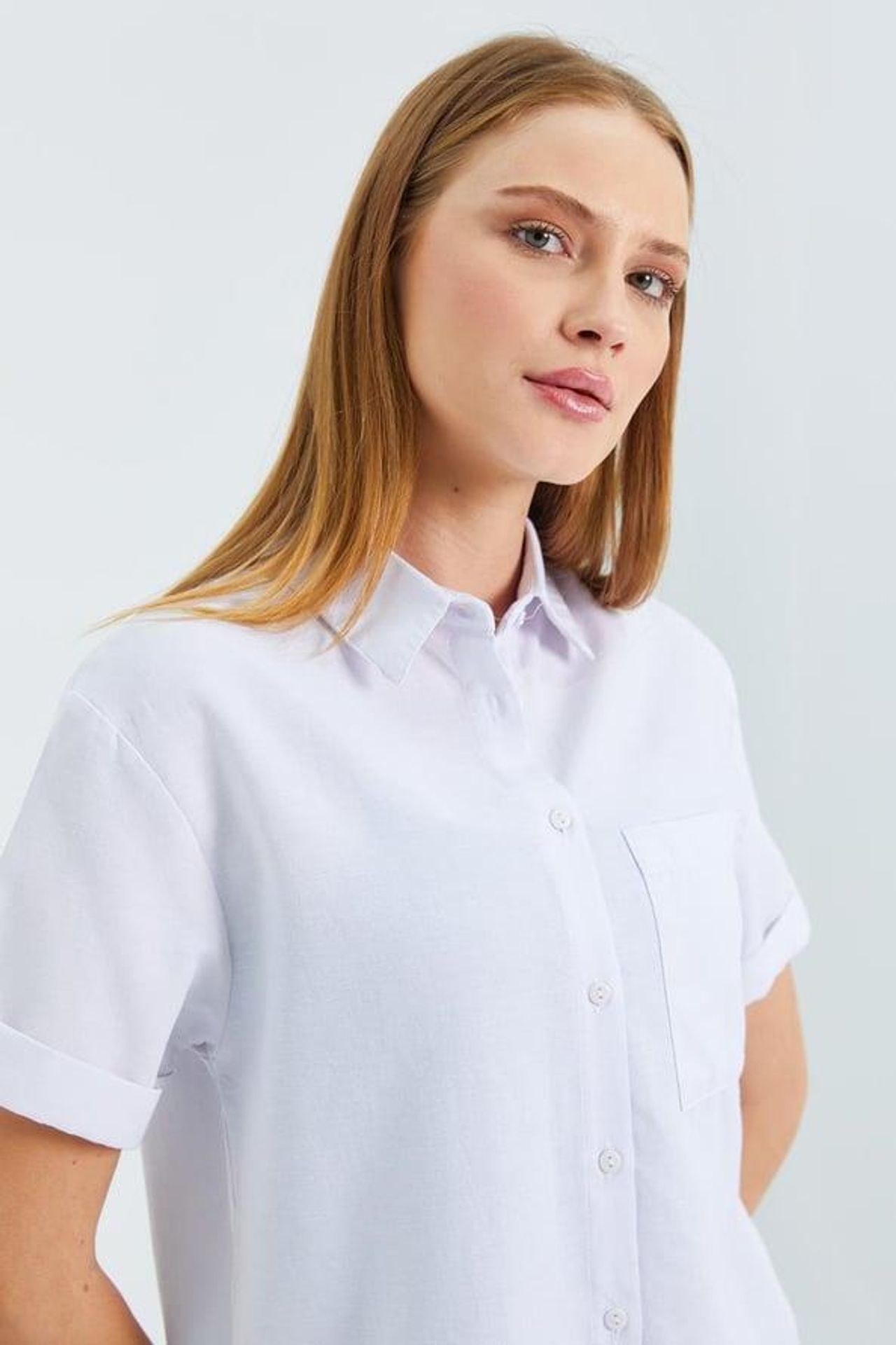 HiCCUP - White Mixray Slim Fit Poplin Shirt With Pocket Women