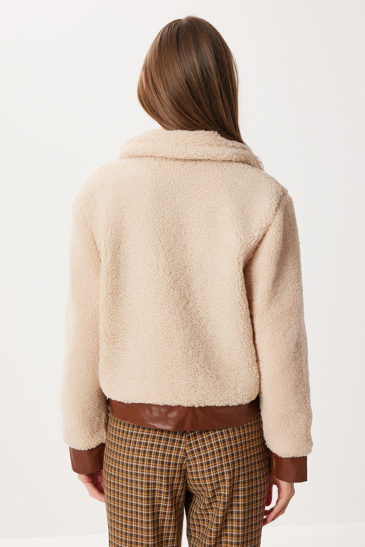 HiCCUP - Beige Natural Istanbul Faux Leather Detailed Plush Jacket Women