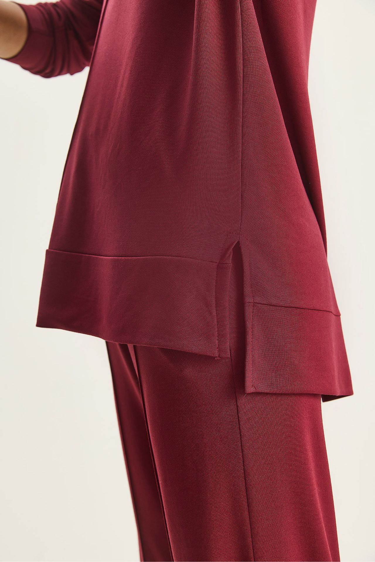 HiCCUP - Burgundy Red Lucci High Waist Wide Leg Knitted Two-piece Set ...