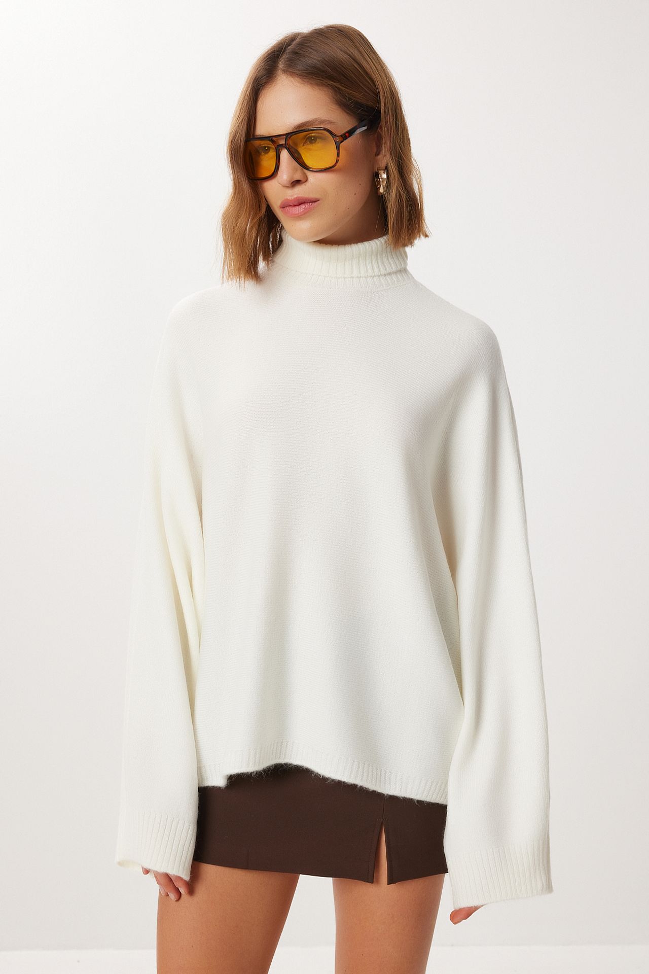HiCCUP - Stone Natural Istanbul Batwing Sleeve Turtleneck Sweater Women
