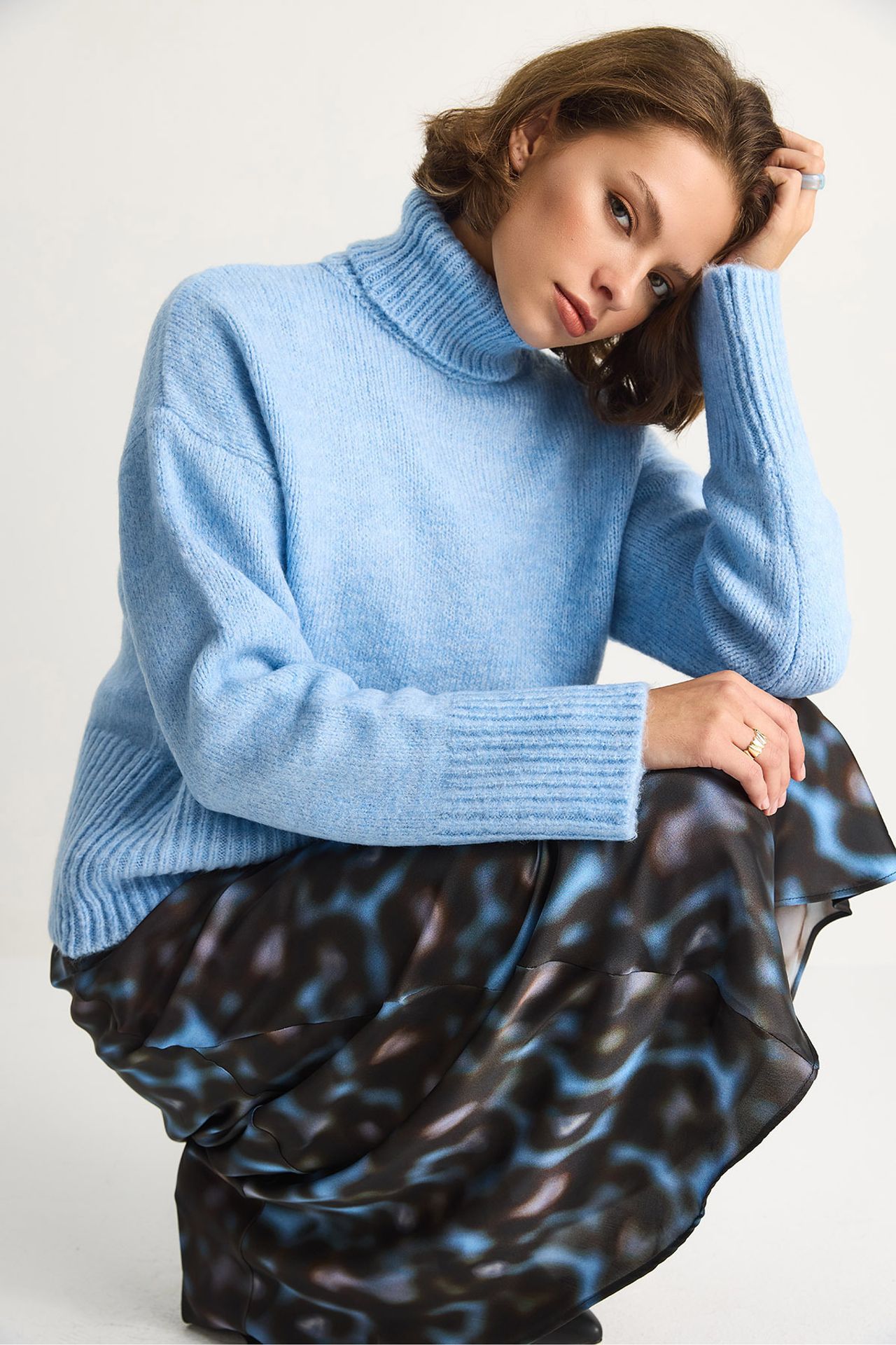 HiCCUP - Baby Blue Lucci Oversized Knit Turtleneck Sweater Women