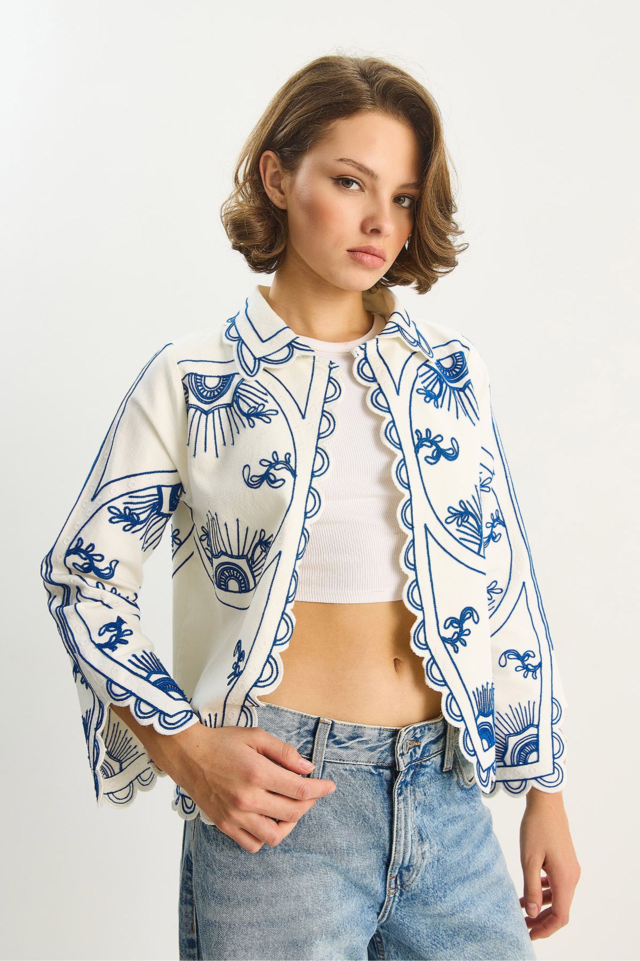HiCCUP - Cerulean Blue Lucci Embroidered Cotton Pull-on Jacket With ...