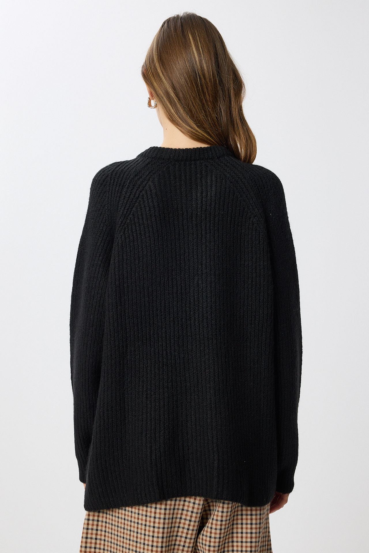 HiCCUP - Black Istanbul Textured Ribbed Oversized Cardigan With Button ...