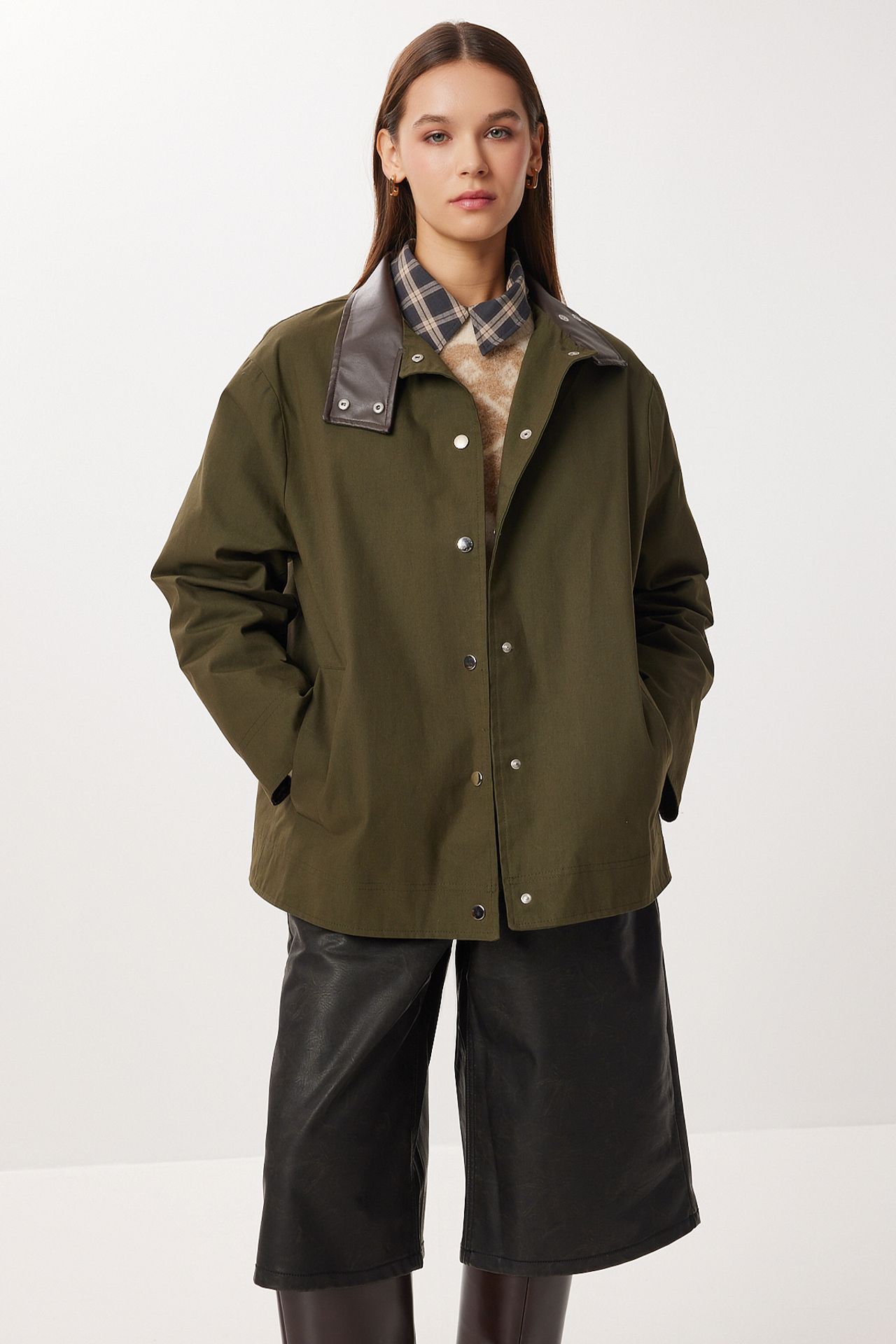 HiCCUP - Khaki Green Istanbul Oversized Gabardine Jacket With Button ...