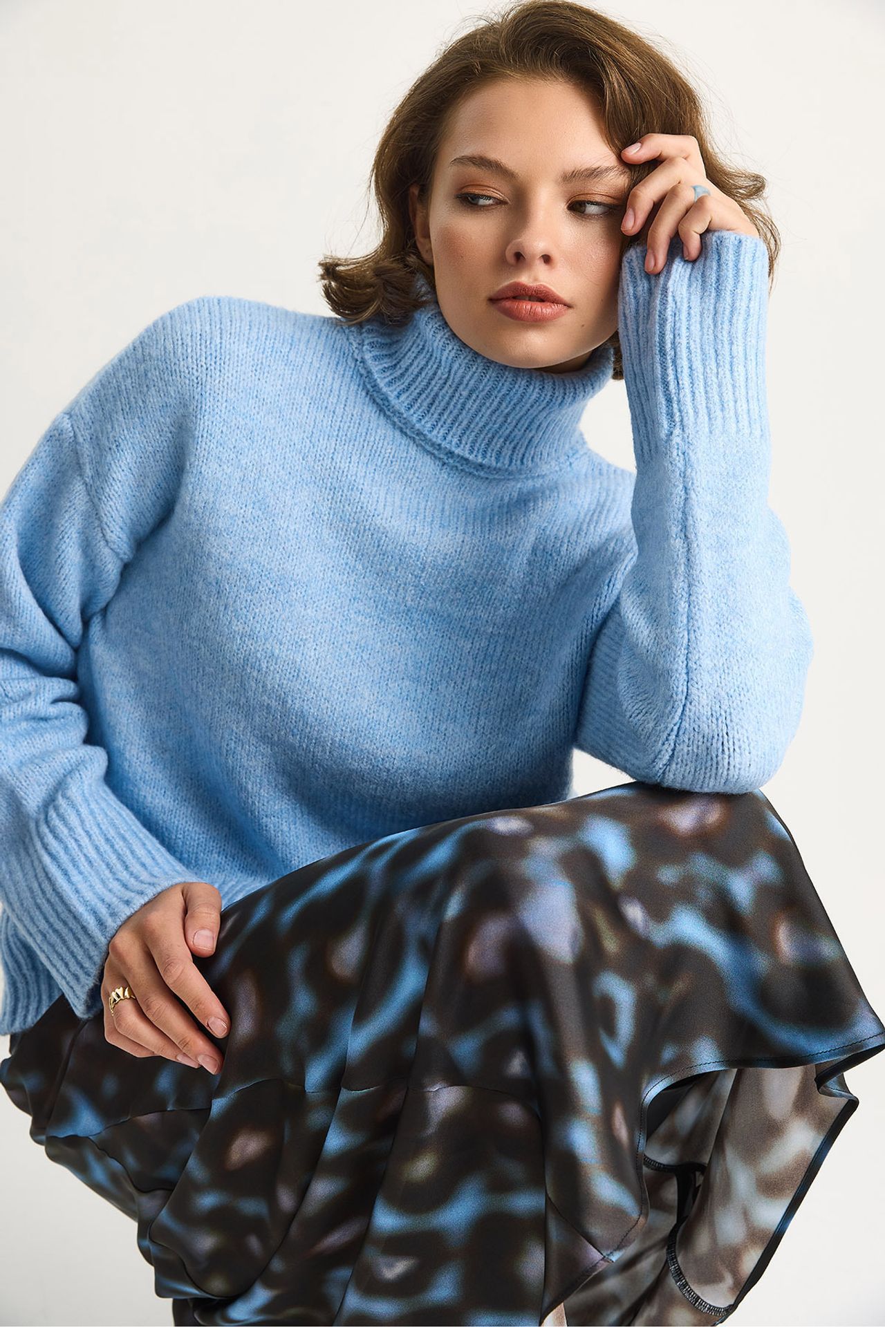 HiCCUP - Baby Blue Lucci Oversized Knit Turtleneck Sweater Women