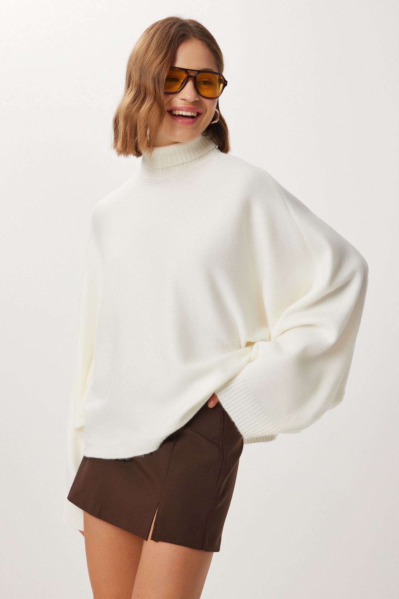 HiCCUP - Stone Natural Istanbul Batwing Sleeve Turtleneck Sweater Women