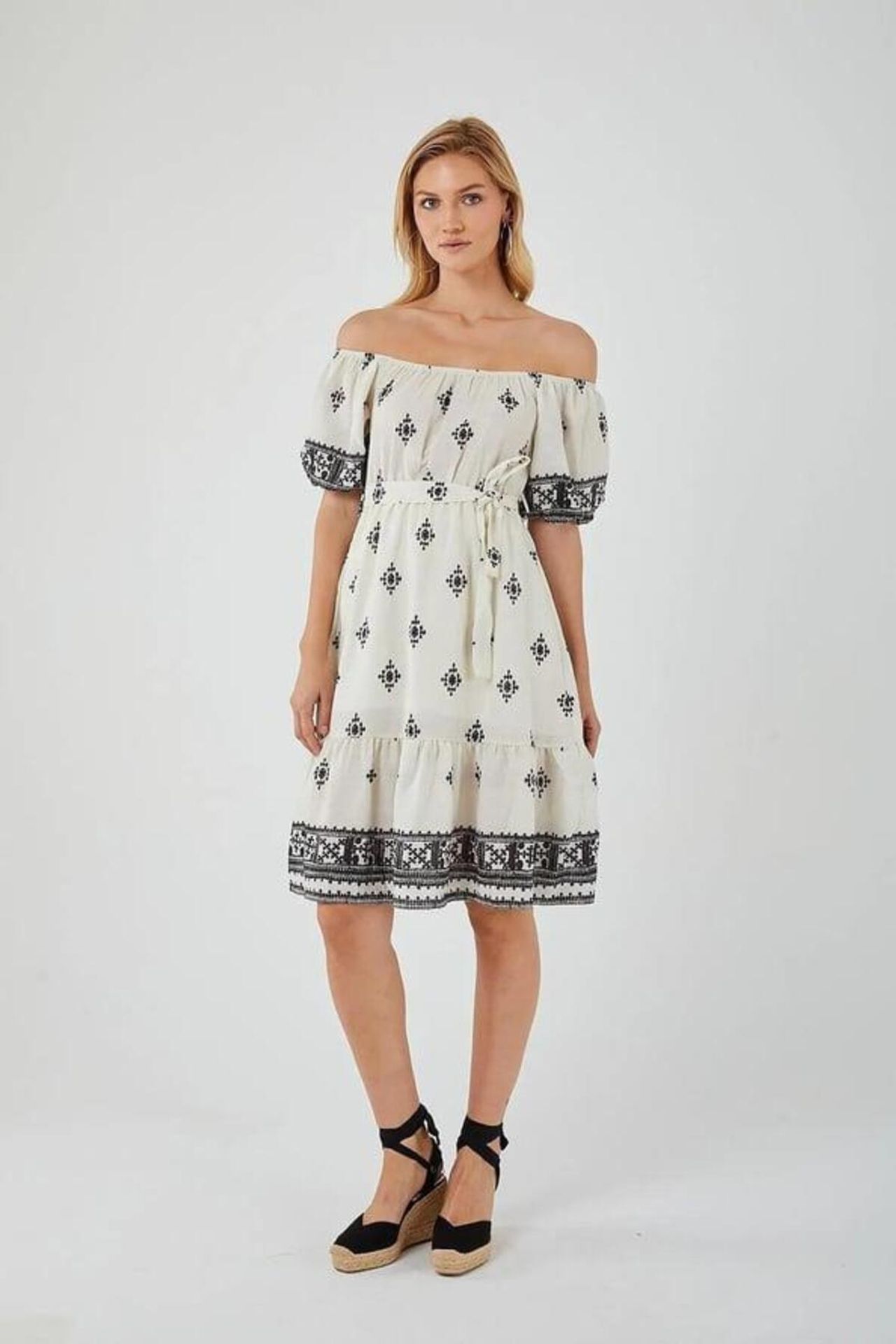 HiCCUP - Black Mixray Floral Boat Neck Midi Dress Women