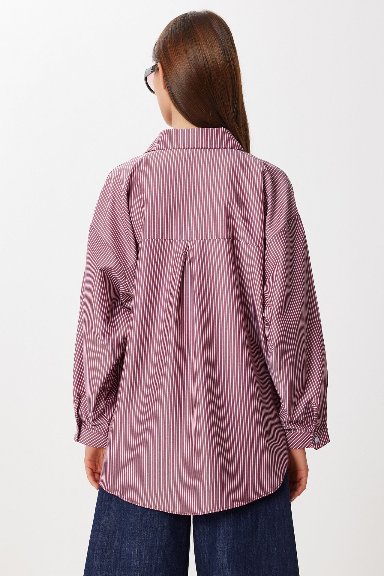 HiCCUP - Burgundy Red Istanbul Oversized Striped Shirt Women