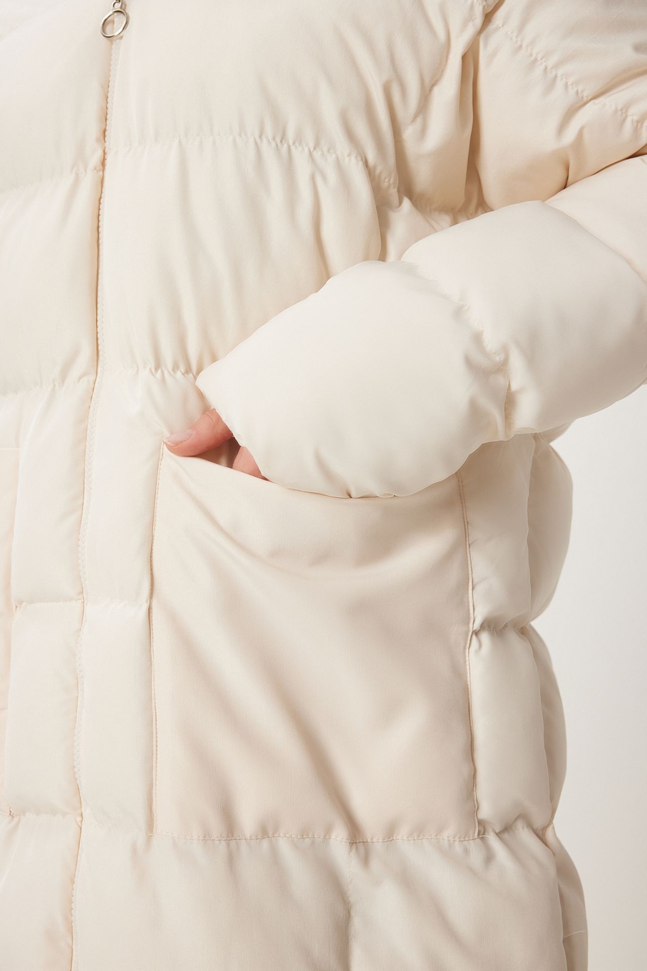 HiCCUP - Stone Natural Istanbul Hooded Long Puffer Overcoat Women