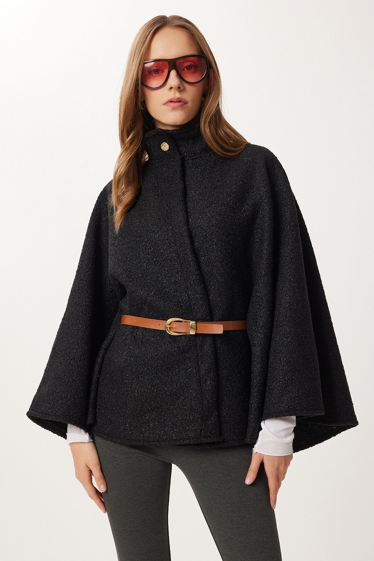 HiCCUP - Black Istanbul Belted Gabardine Loose Fit Jacket With Half ...