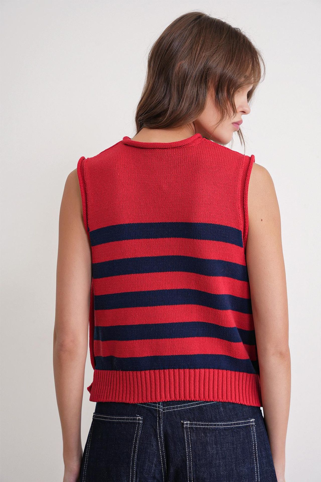 HiCCUP - Red Mixray Striped Knit Top With Button Detail Women