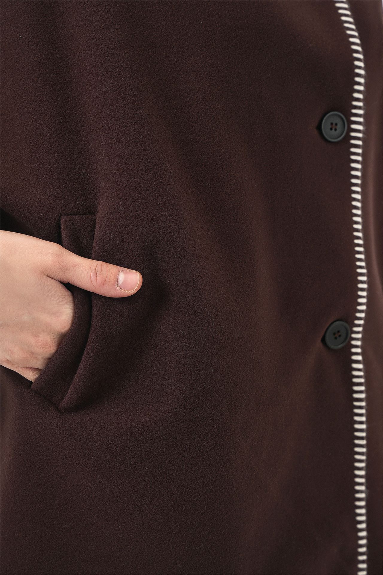 HiCCUP - Mocha Brown Bdart Textured Topstitch Detailed Jacket With Half ...