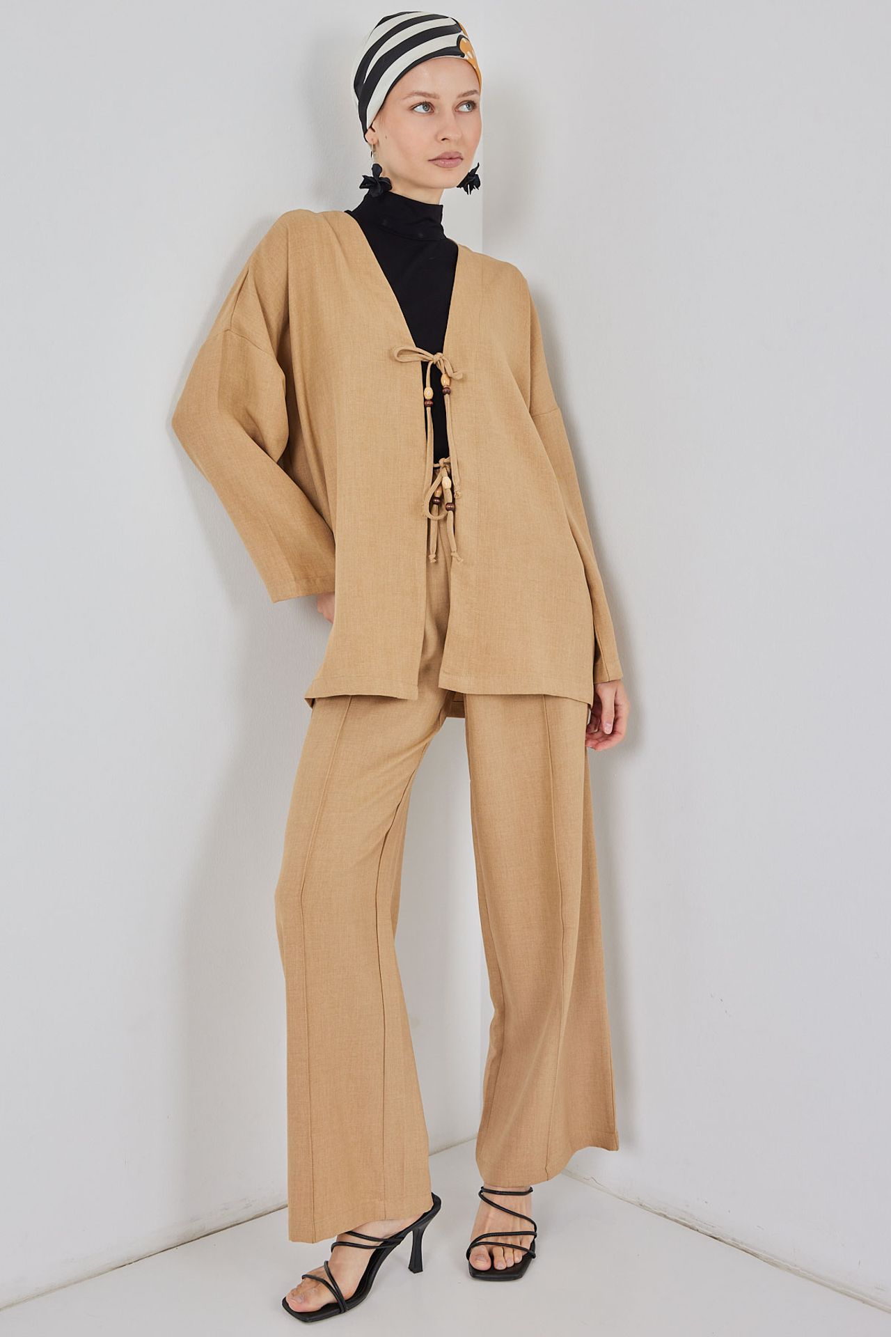 HiCCUP - Beaver Brown Bdart Linen Blend Binding Detailed Cardigan And ...