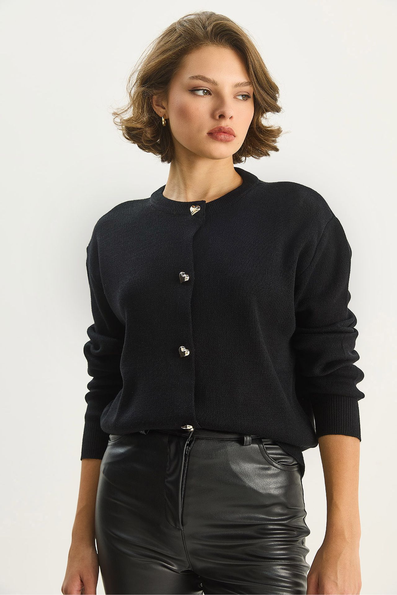 HiCCUP - Black Lucci Thick Jacquard Knit Cardigan With Button Closure Women