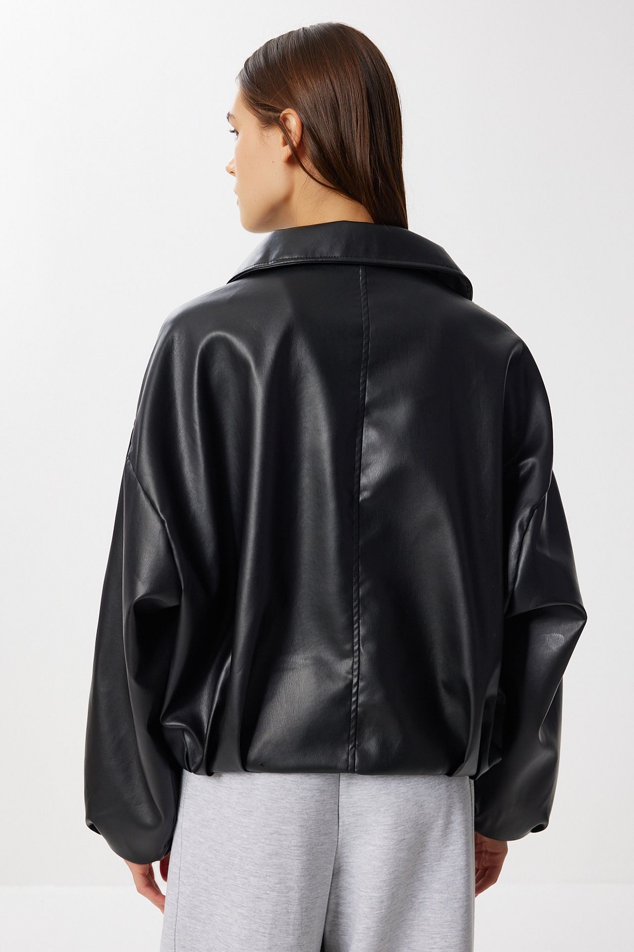 HiCCUP - Black Istanbul Faux Leather Bomber Jacket Women