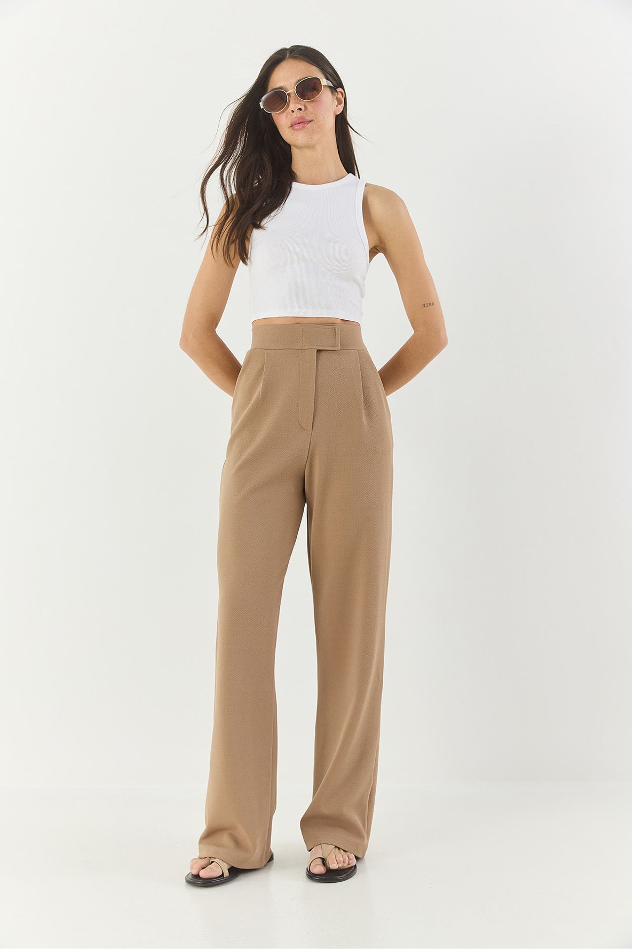 HiCCUP - Beaver Brown Lucci High Waist Straight Pants Women