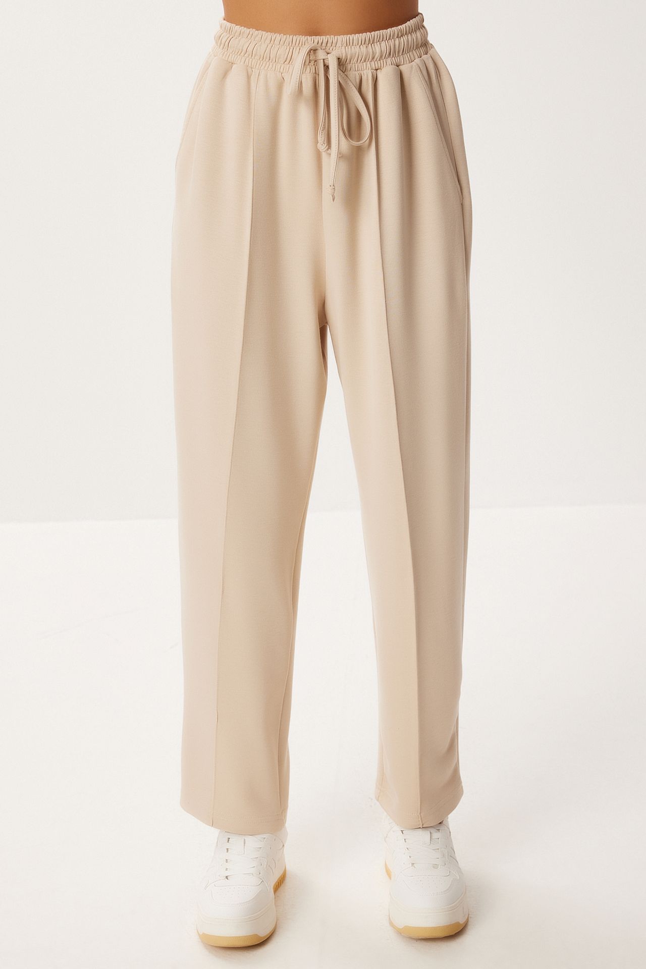 HiCCUP - Cream Natural Istanbul Crew Neck Blouse & High Waist Straight ...