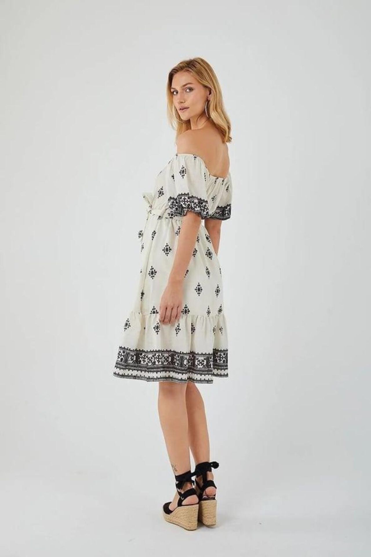 HiCCUP - Black Mixray Floral Boat Neck Midi Dress Women
