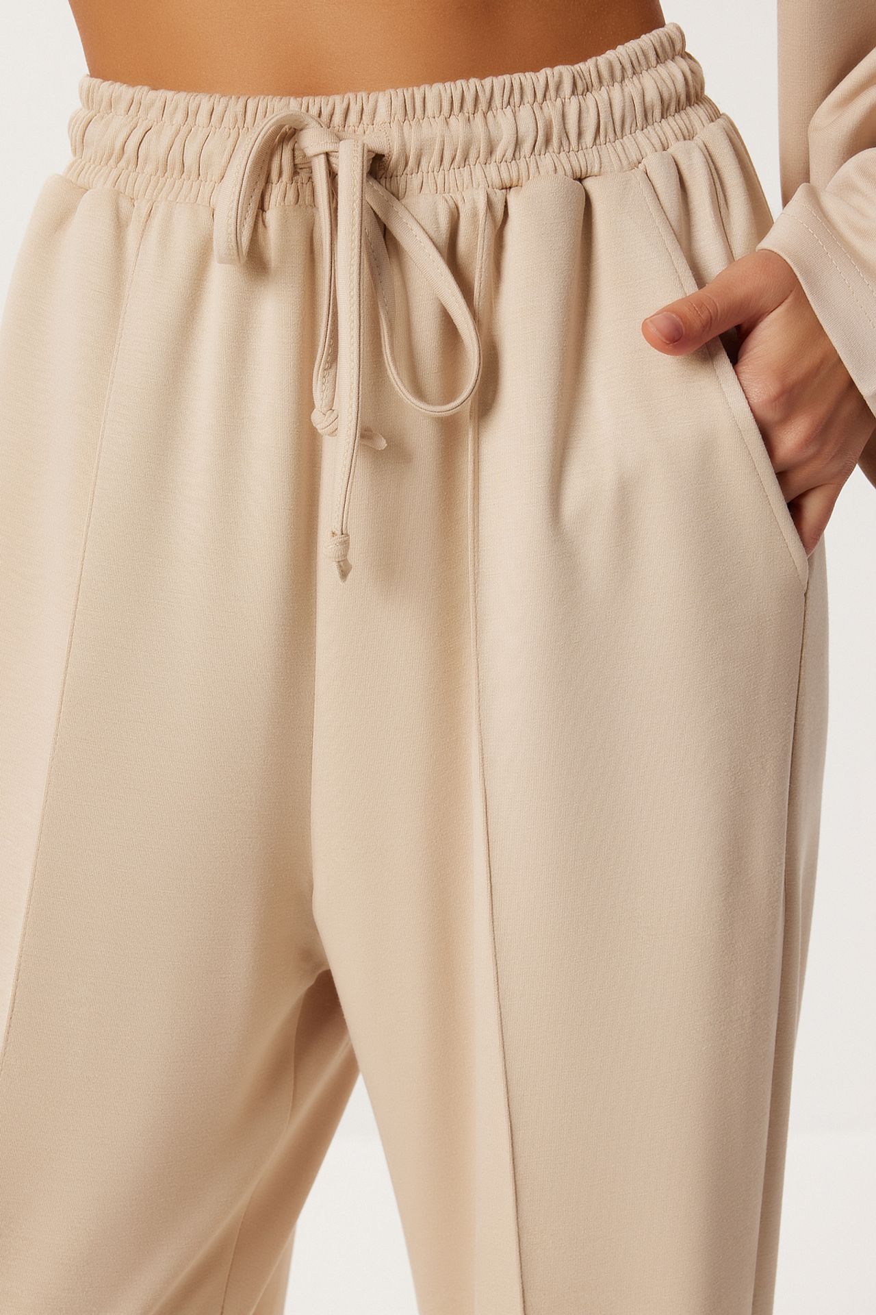 HiCCUP - Cream Natural Istanbul Crew Neck Blouse & High Waist Straight ...