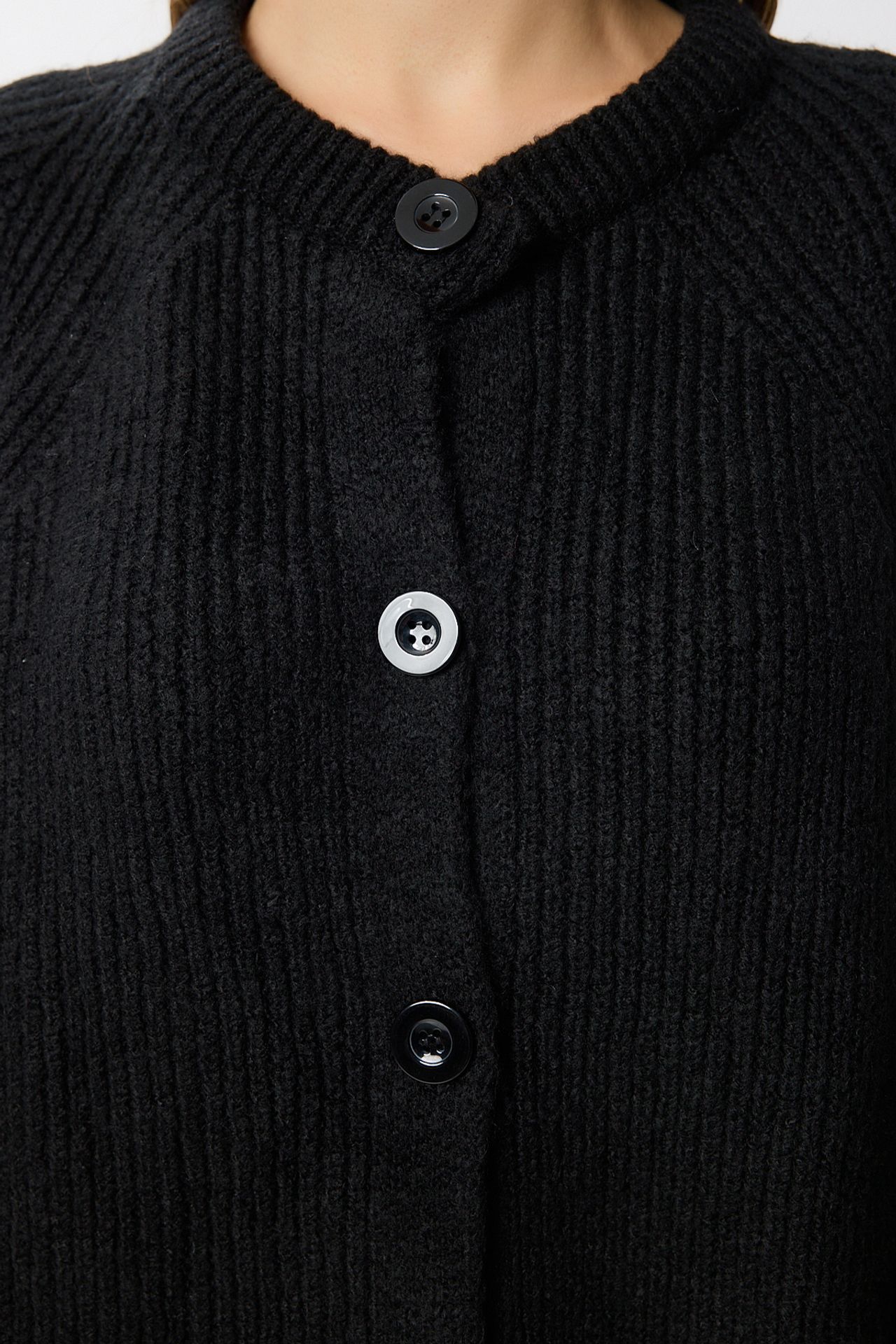 HiCCUP - Black Istanbul Textured Ribbed Oversized Cardigan With Button ...