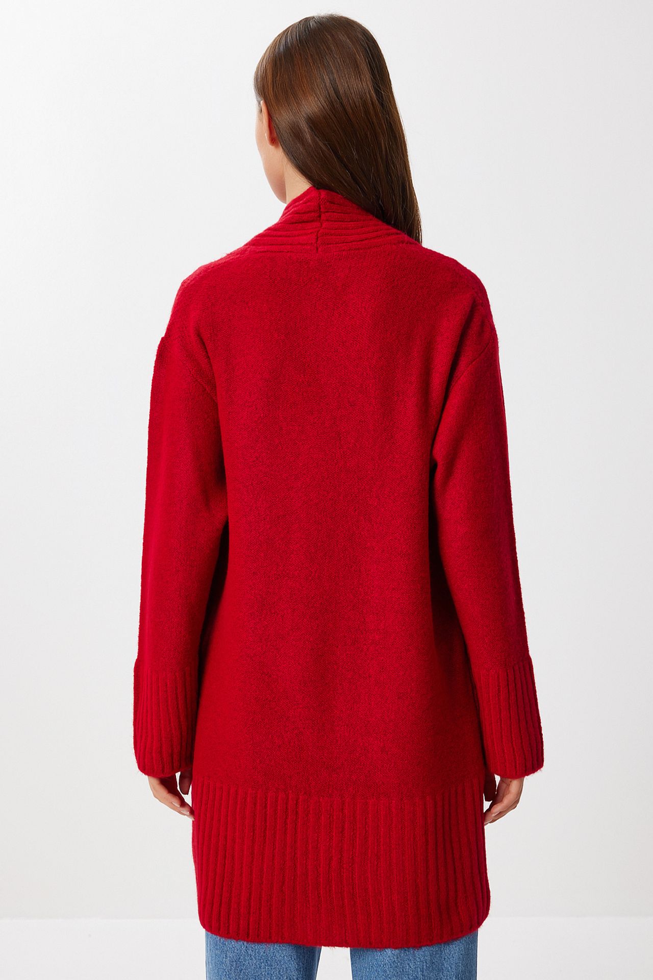 HiCCUP - Red Istanbul Textured Knit Cardigan With Pockets Women