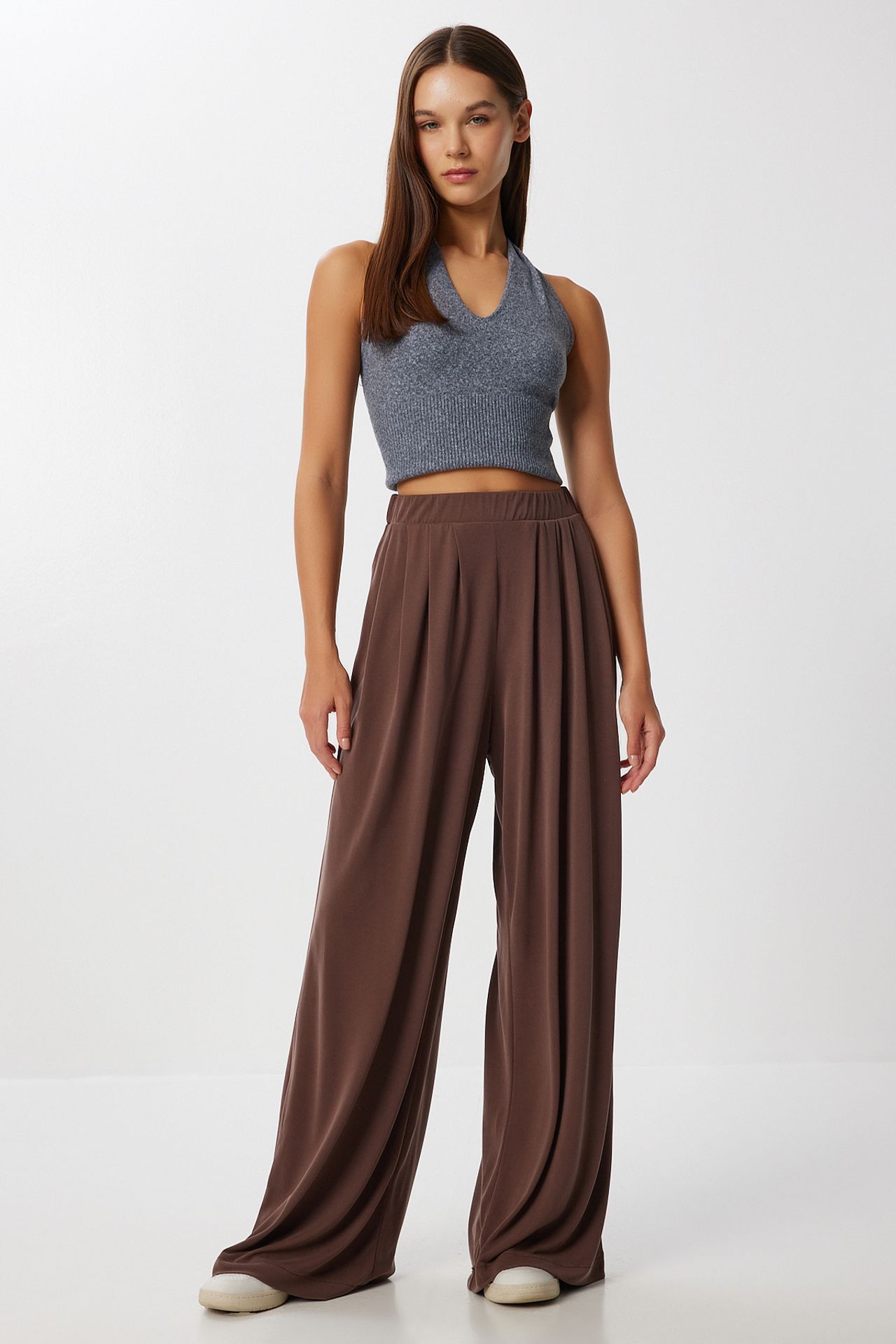 HiCCUP - Mocha Brown Istanbul Wide Leg Pull-on Palazzo Pants Women