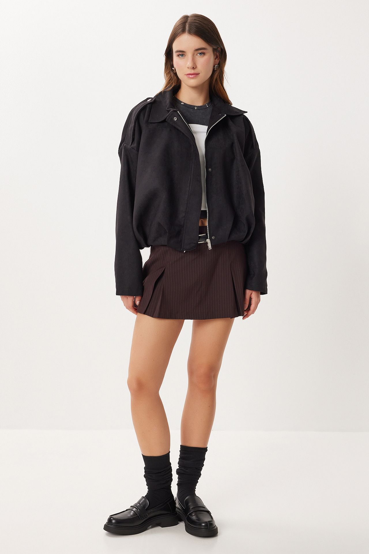 HiCCUP - Black Istanbul Suede Bomber Jacket With Zipper Closure Women