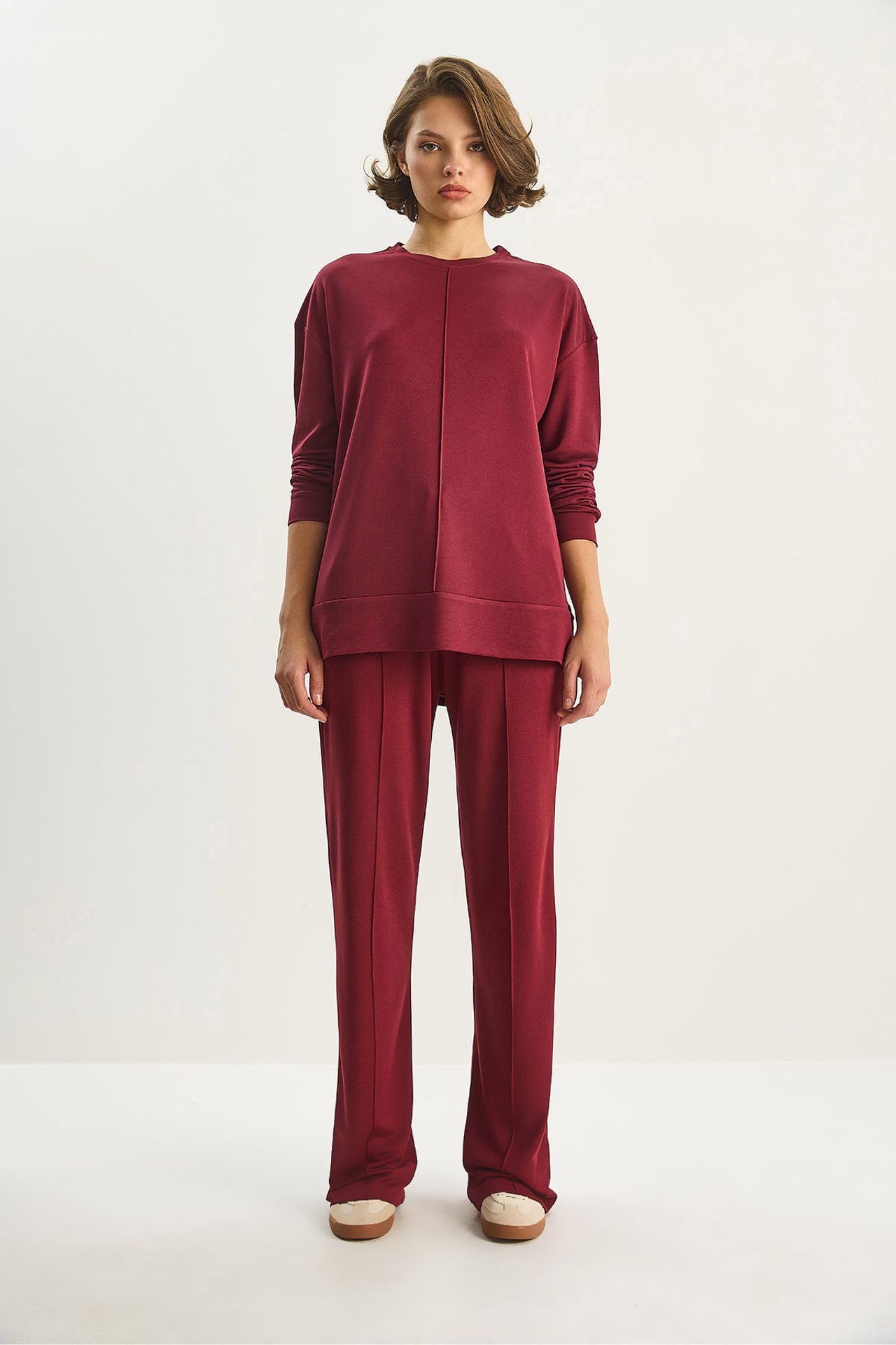 HiCCUP - Burgundy Red Lucci High Waist Wide Leg Knitted Two-piece Set ...