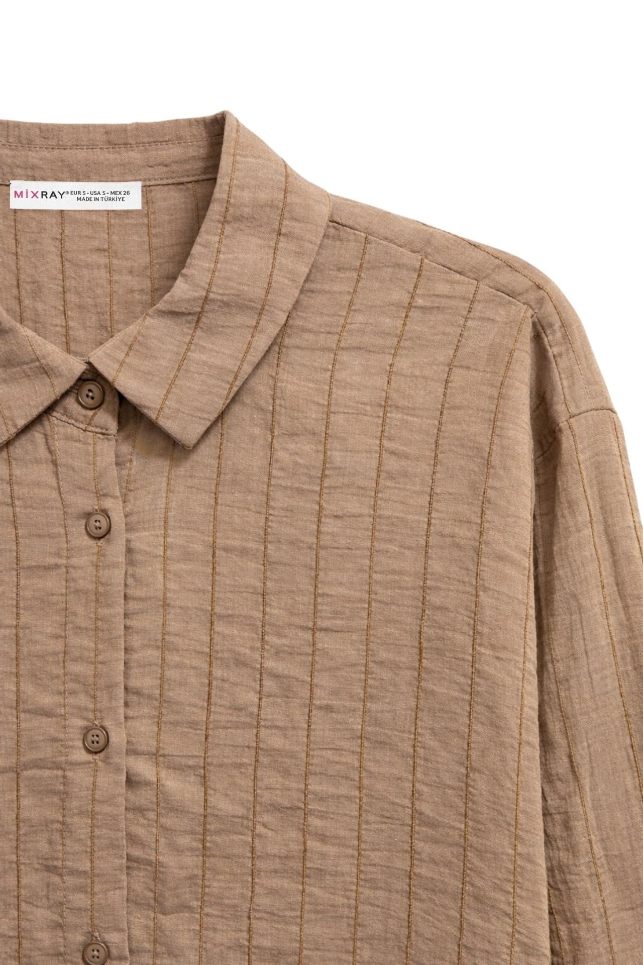 HiCCUP - Coffee Brown Mixray Striped Textured Woven Button Shirt Women