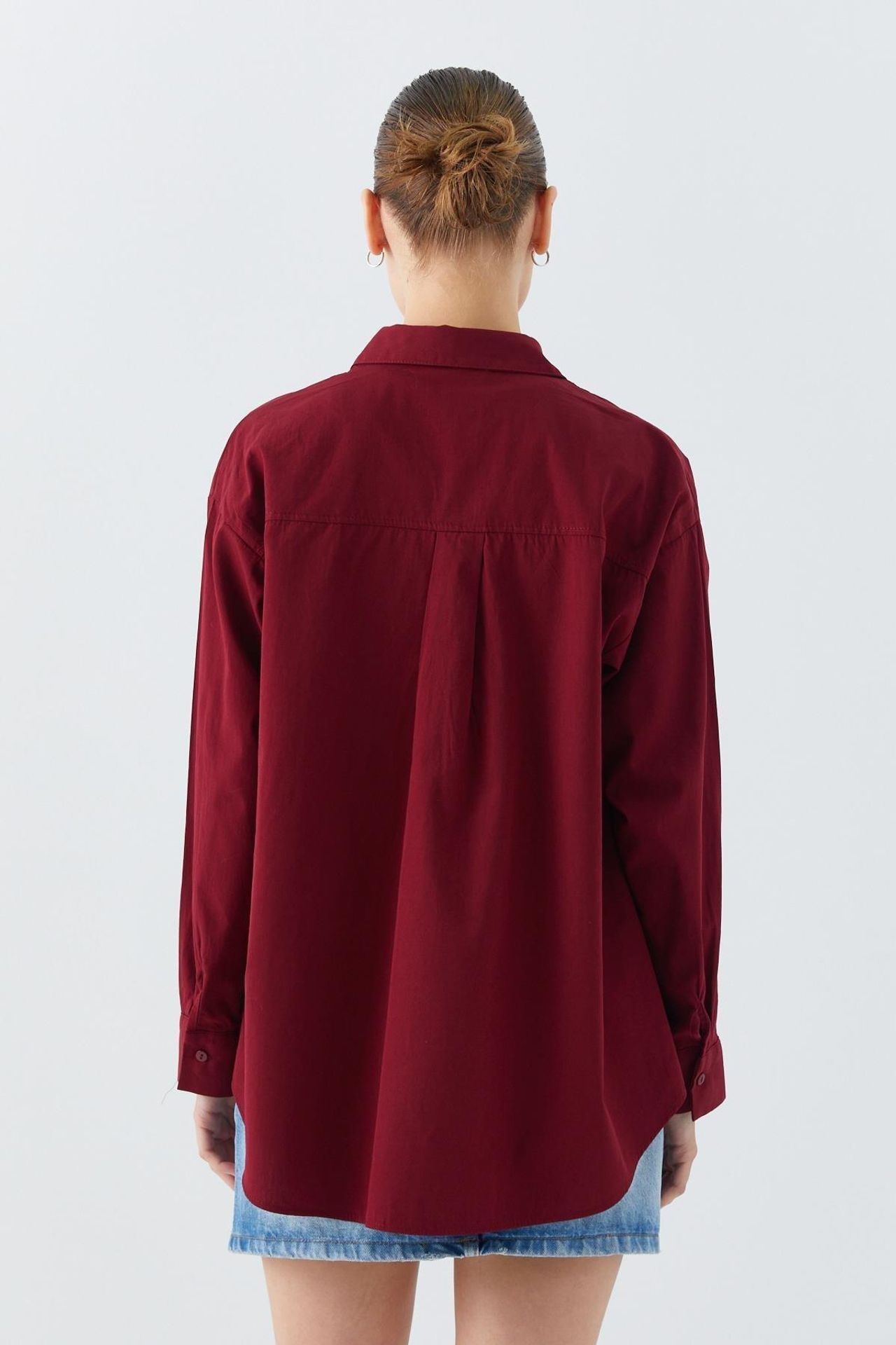 HiCCUP - Burgundy Red Mixray Long Sleeve Cotton Shirt Women