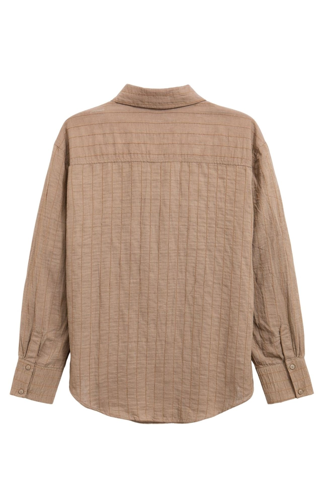 HiCCUP - Coffee Brown Mixray Striped Textured Woven Button Shirt Women