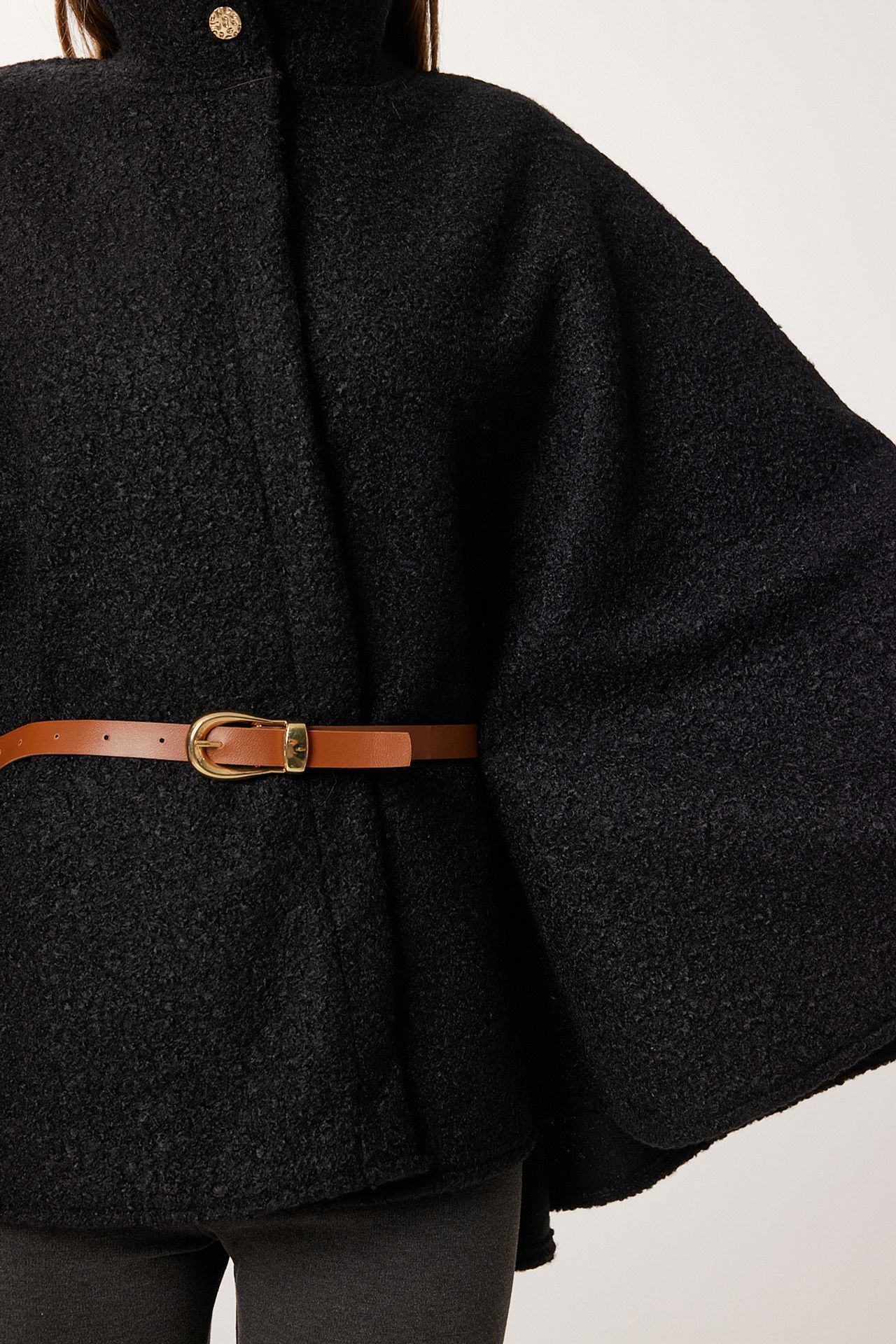 HiCCUP - Black Istanbul Belted Gabardine Loose Fit Jacket With Half ...