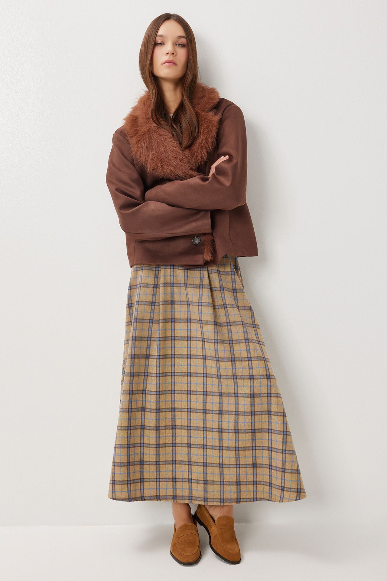 HiCCUP - Mocha Brown Istanbul Textured Faux Fur Detailed Suede Jacket ...