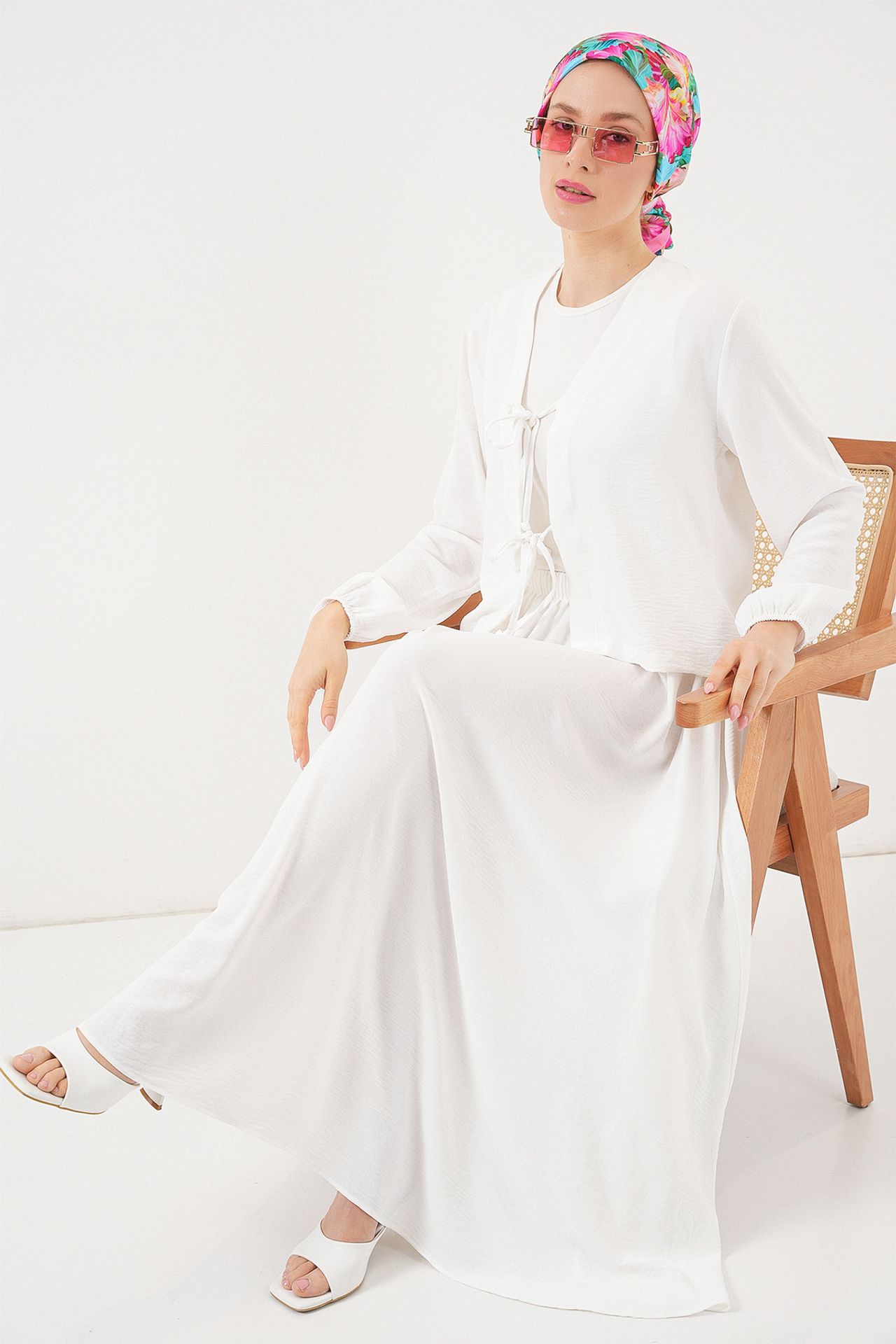 HiCCUP - White Bdart V-neck Tie Closure Blouse & Maxi Skirt Two-piece ...