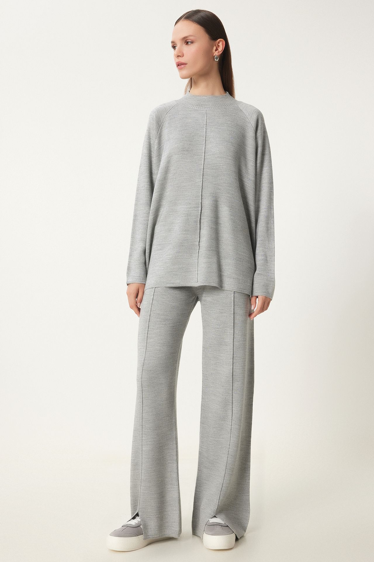 HiCCUP - Light Grey Istanbul Rib Detailed Knitted Two-piece Set Women