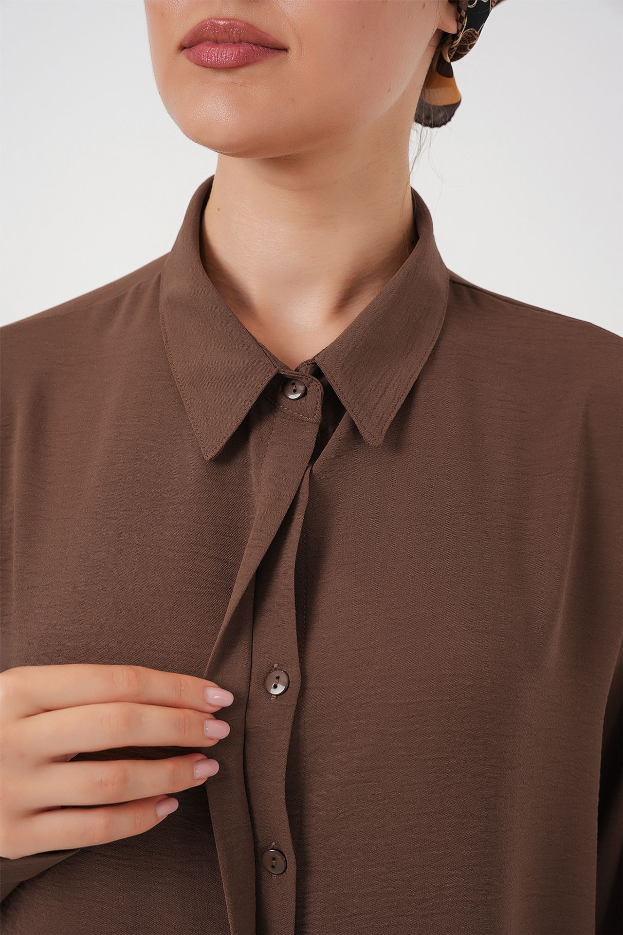 HiCCUP - Mocha Brown Bdart Relaxed Fit Long Sleeve Button-up Shirt Women