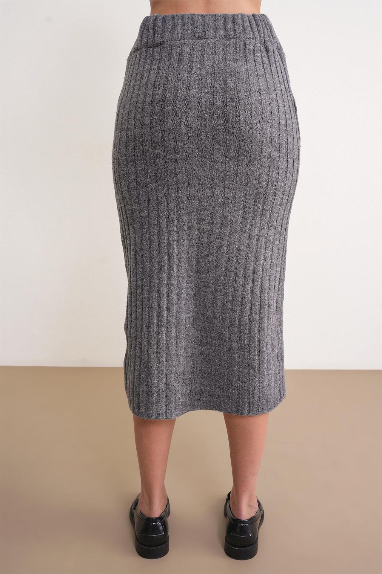 HiCCUP - Dark Grey Mixray High Waist Ribbed Knit Skirt Women