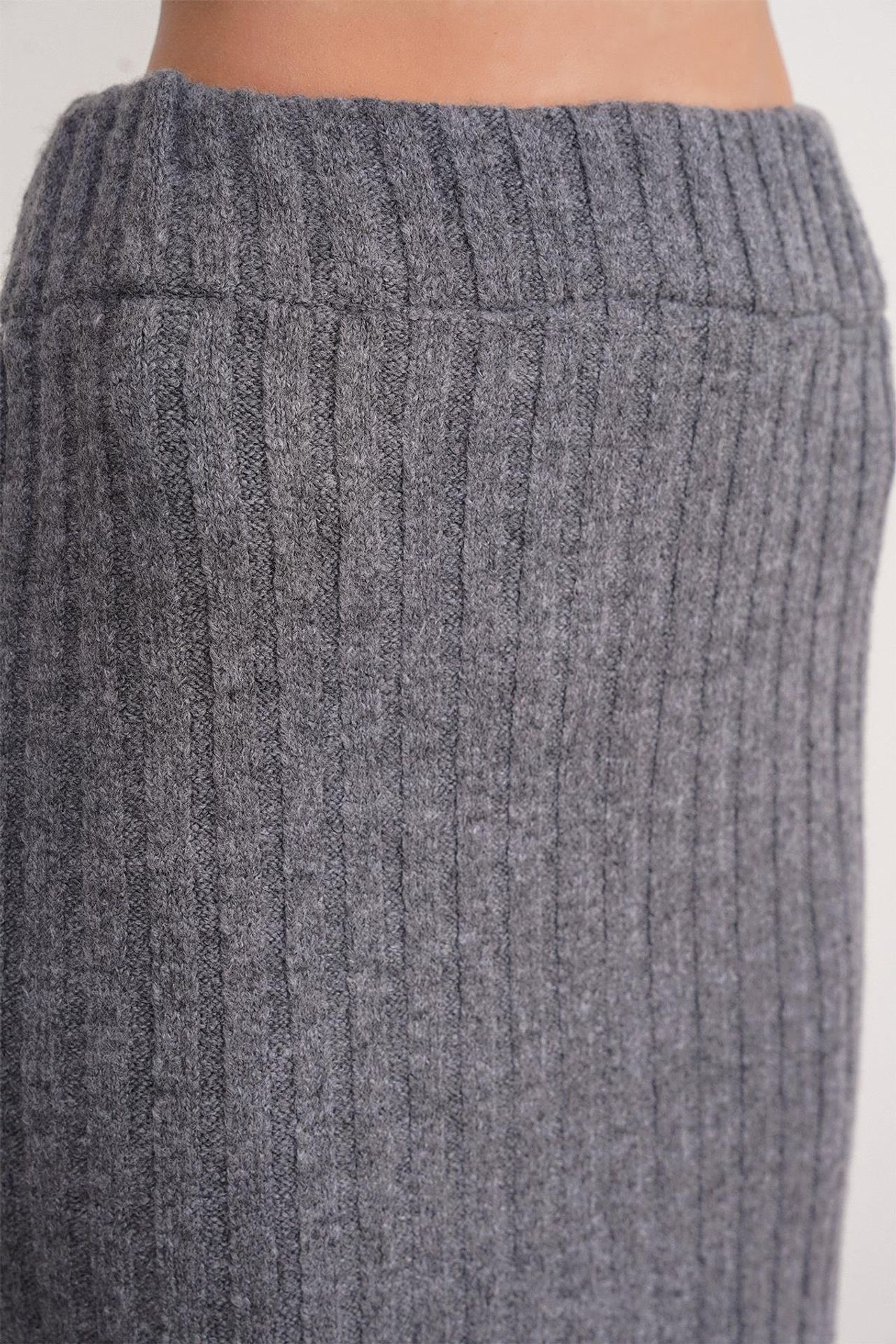 HiCCUP - Dark Grey Mixray High Waist Ribbed Knit Skirt Women
