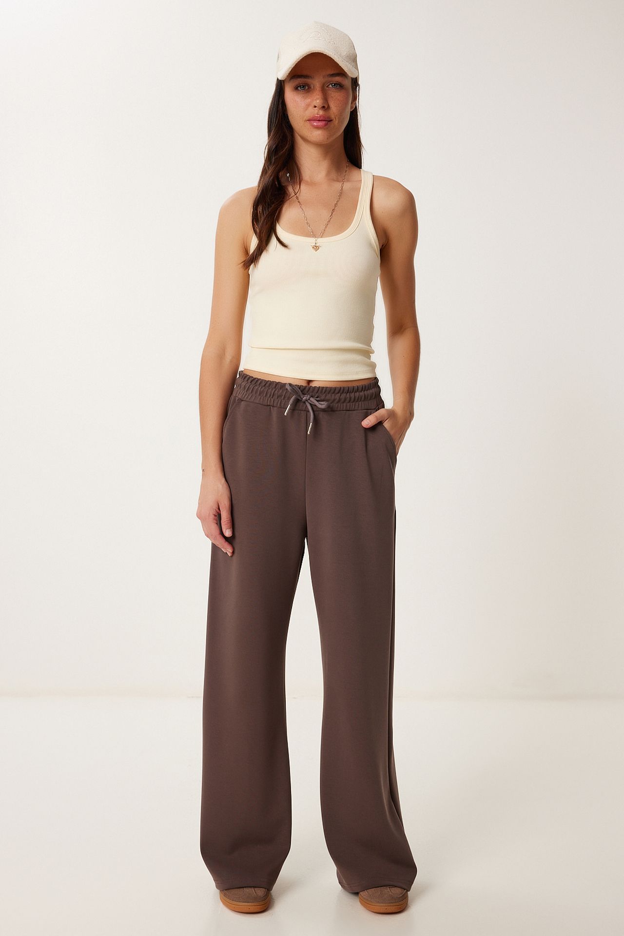 HiCCUP - Mocha Brown Istanbul Wide Leg Modal Sweatpants Women