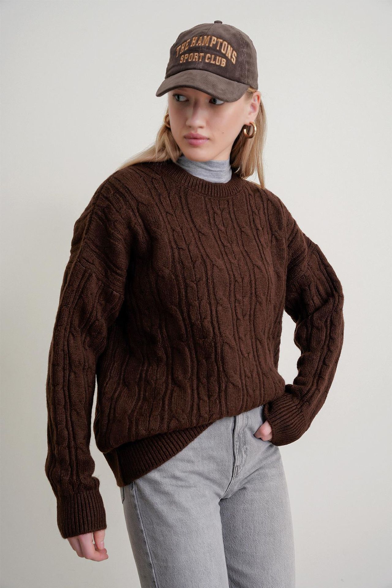 HiCCUP - Coffee Brown Mixray Oversized Knitwear Sweater With Hair Braid ...