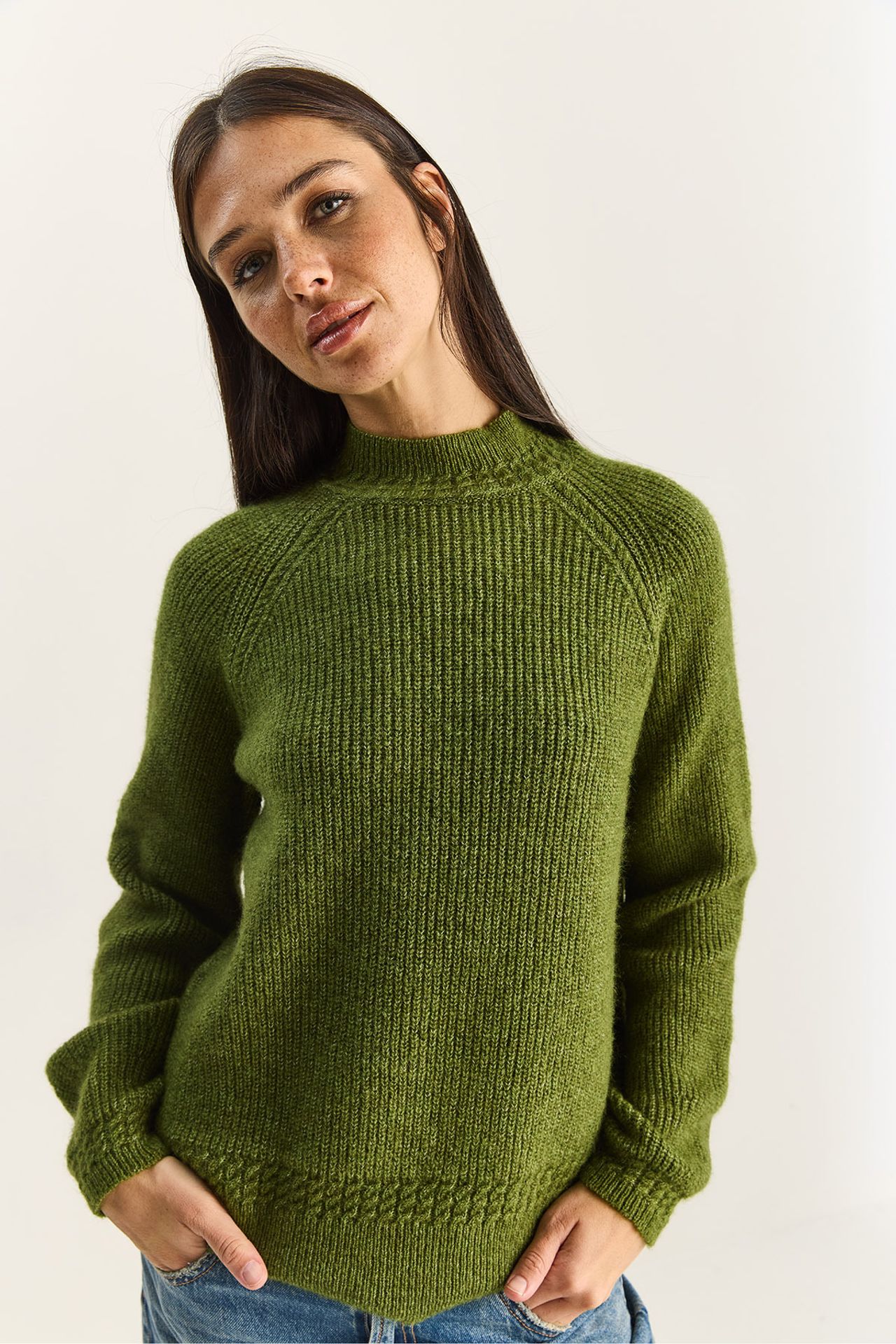 HiCCUP - Khaki Green Lucci Oversized Crew Neck Knit Sweater Women