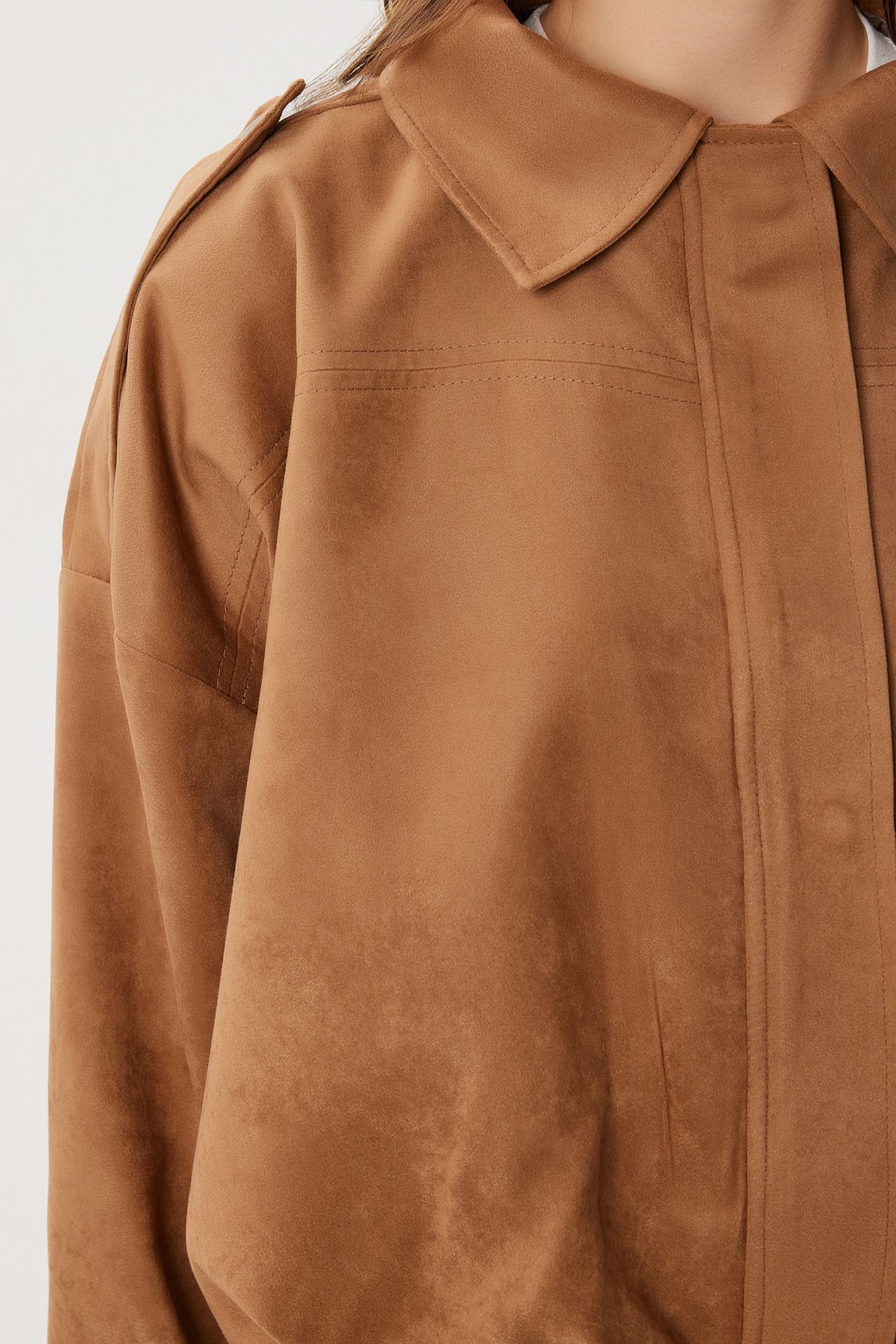 HiCCUP - Camel Brown Istanbul Suede Bomber Jacket With Zipper Closure Women