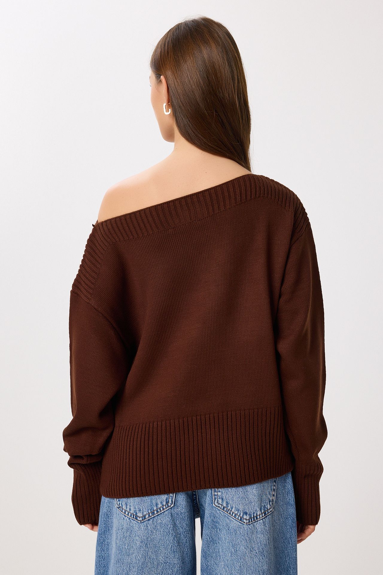 HiCCUP - Mocha Brown Istanbul Boat Neck Ribbed Sweater Women