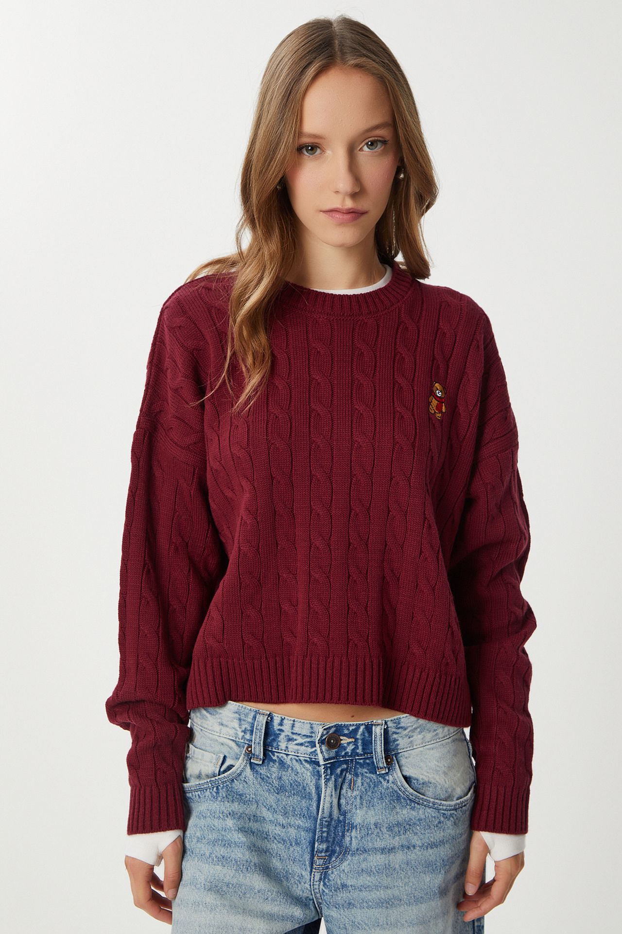 HiCCUP - Burgundy Red Istanbul Embroidered Hair Braid Sweater Women